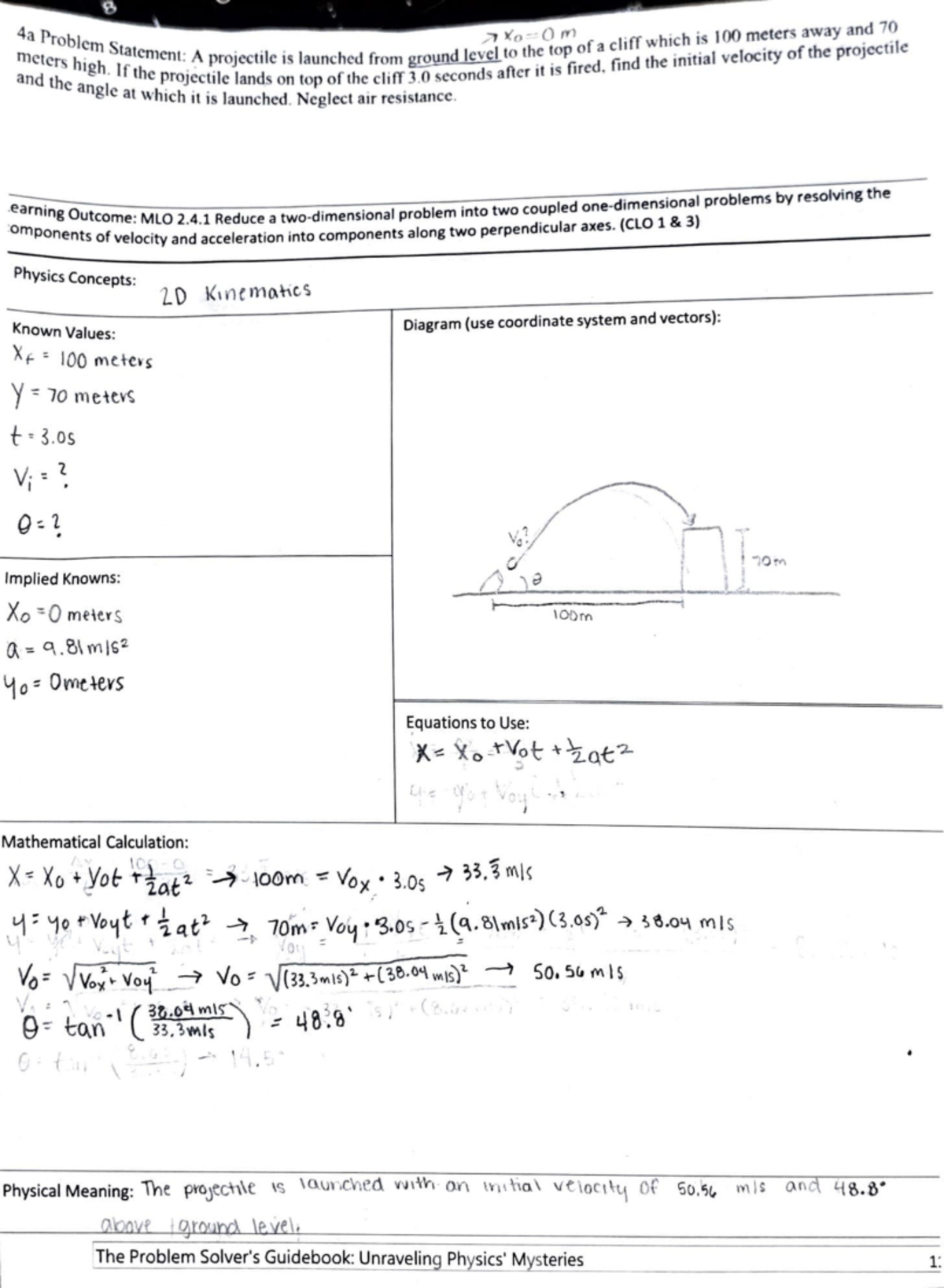 4A Phys 1010 Projectile Motion Worksheet and Problem Analysis - Studocu