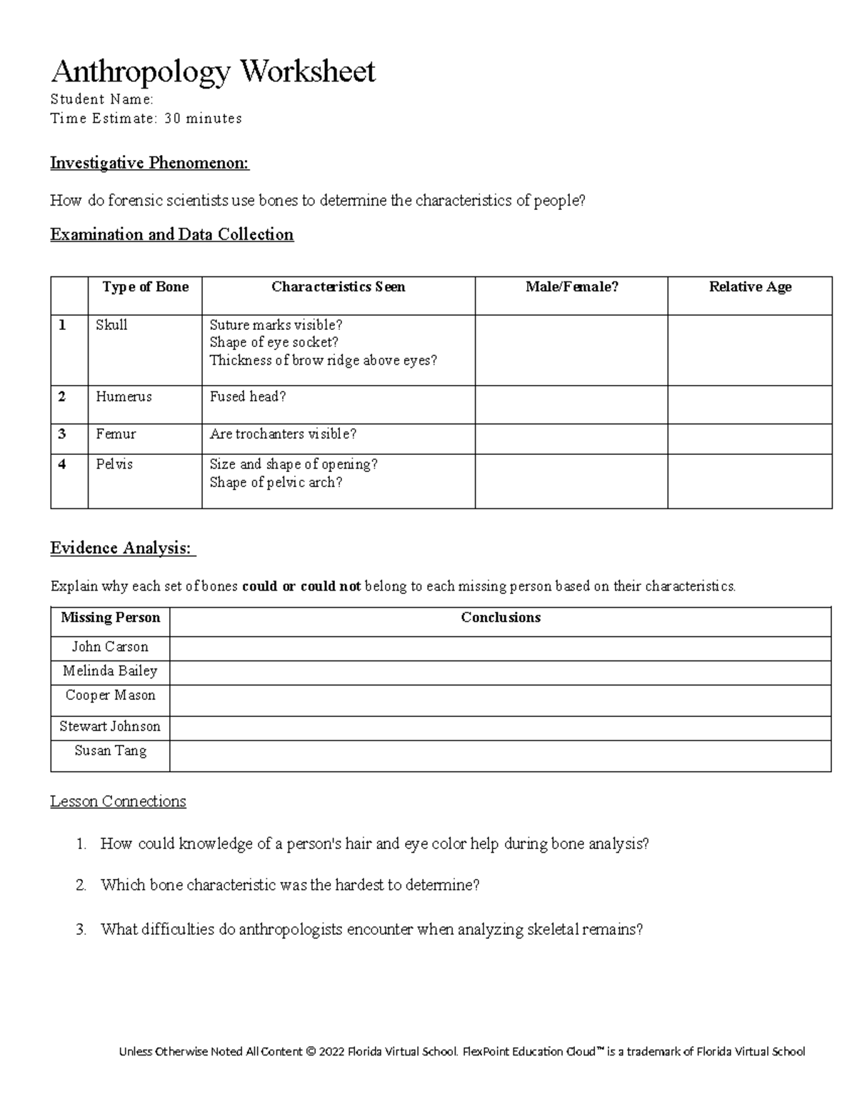 Forensic Anthropology Worksheet: Analyzing Bone Characteristics - Studocu