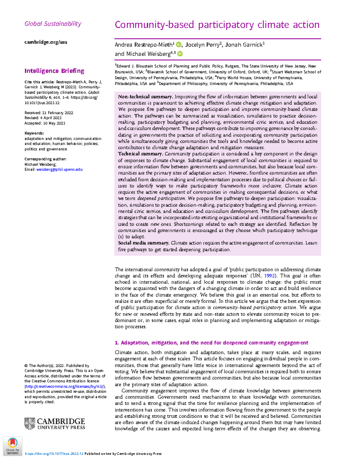 Community-Based Participatory Climate Action Strategies (GLOB 2023 ...