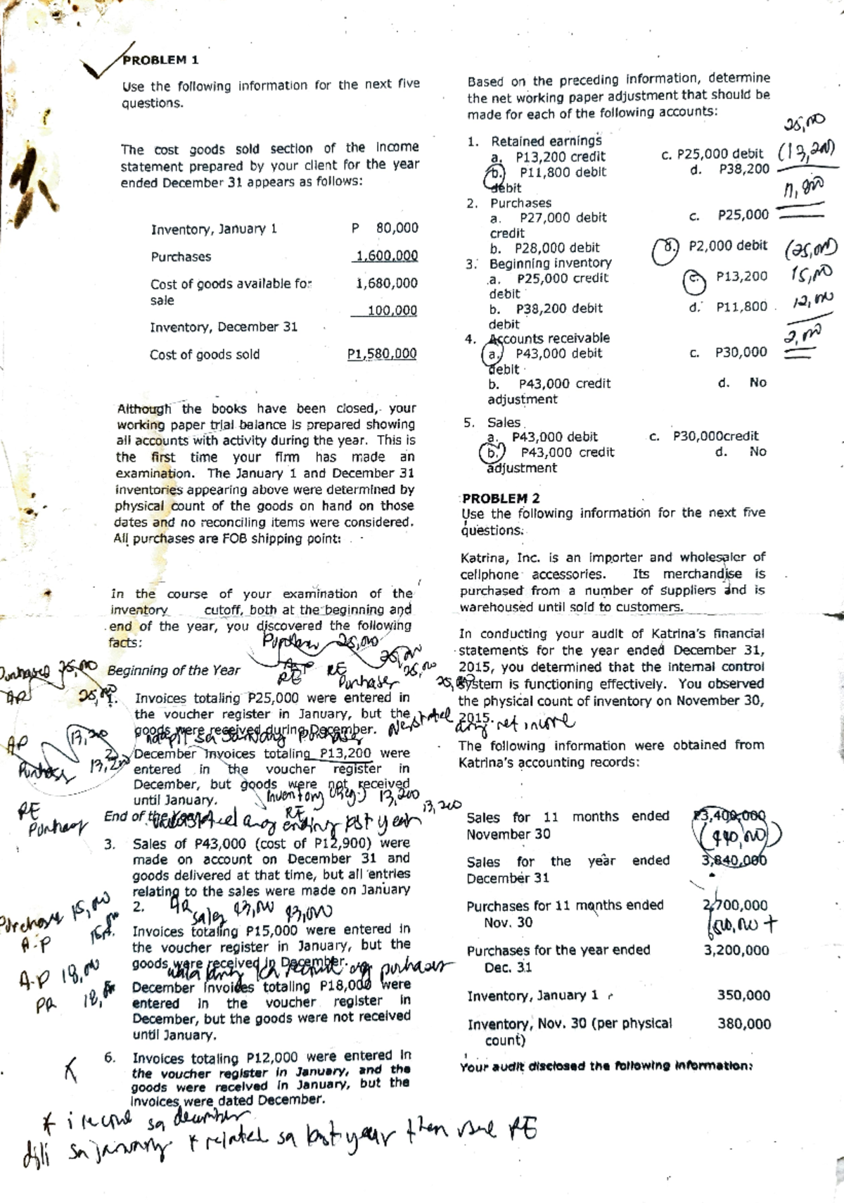 Auditing Problems: Sales & Inventory Cut-Off Analysis for ACCT 201 ...