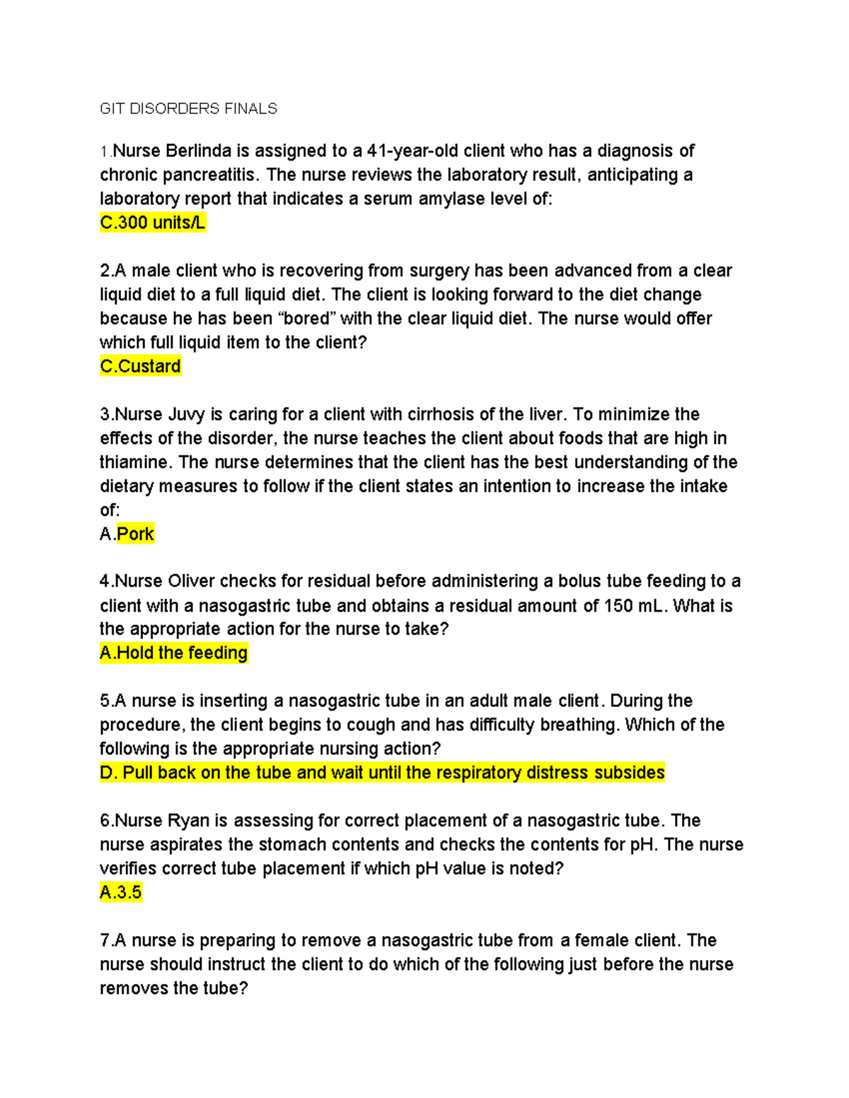 GIT Disorders Finals - MEDSURG Study Guide - Studocu