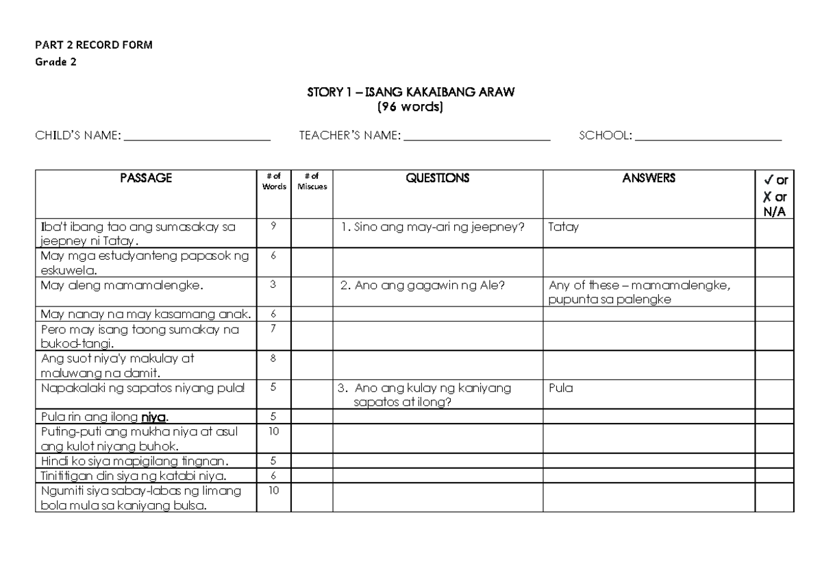 TAG.G2.Modified-CRLA.Record-Form: Grade 2 Reading Record Form - Studocu