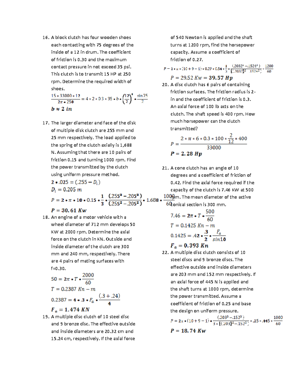 Mechanical Engineering-33: Problem Solutions for Clutches and Friction - Studocu