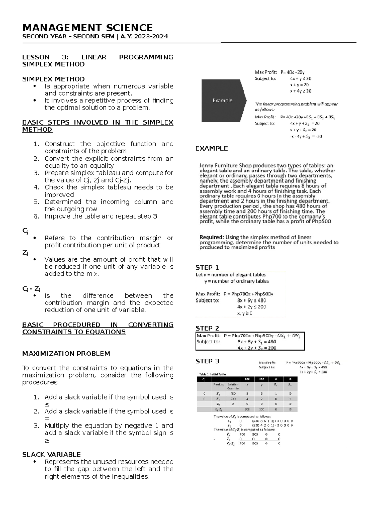 MS-Lesson-3: Understanding the Simplex Method in Linear Programming - Studocu