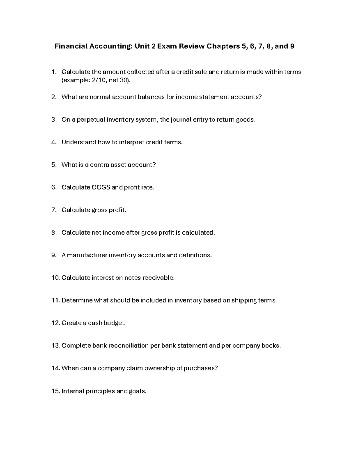 Unit 2 Exam Review Ch 5 6 7 8 9 - Financial Accounting: Unit 2 Exam ...