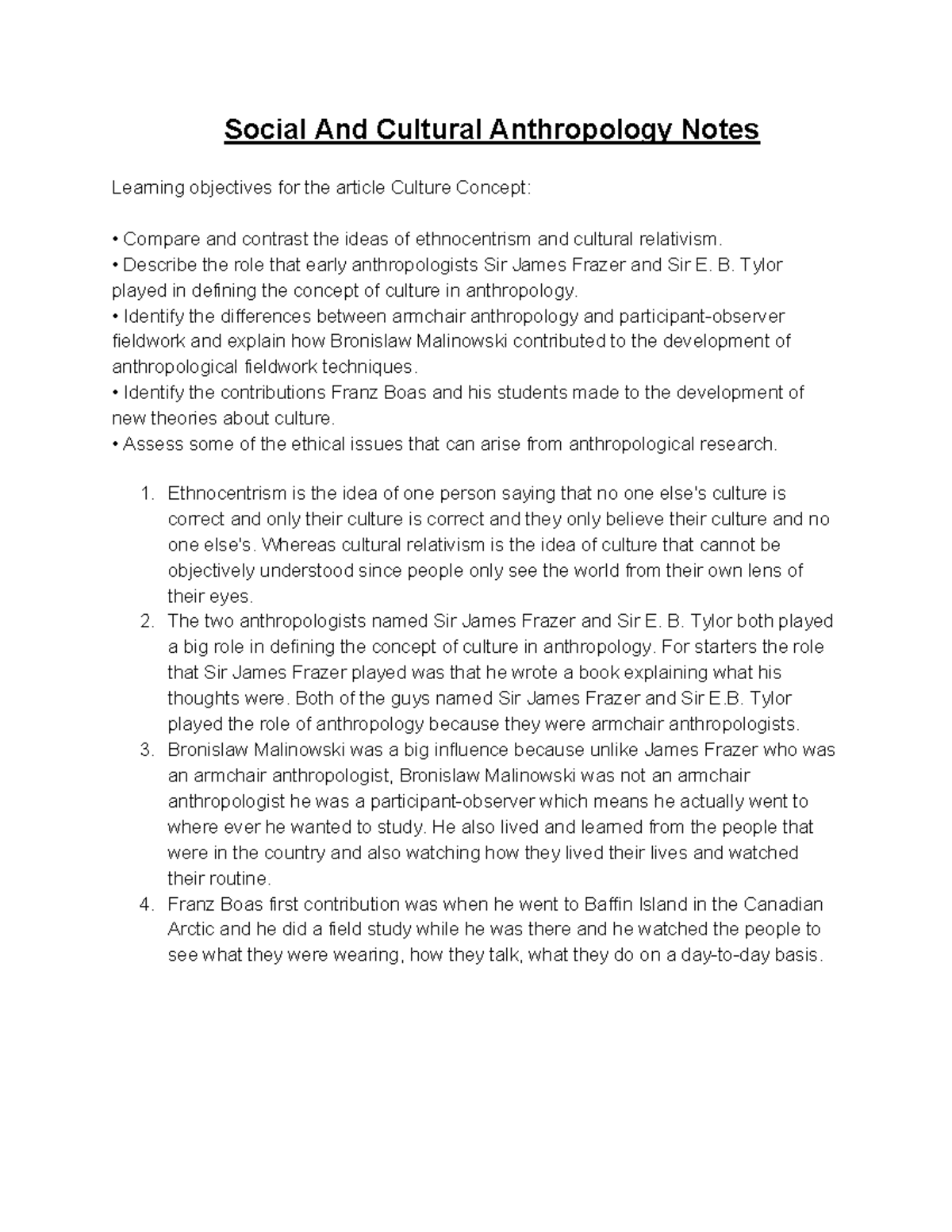 Social And Cultural Anthropology Notes - Social And Cultural ...