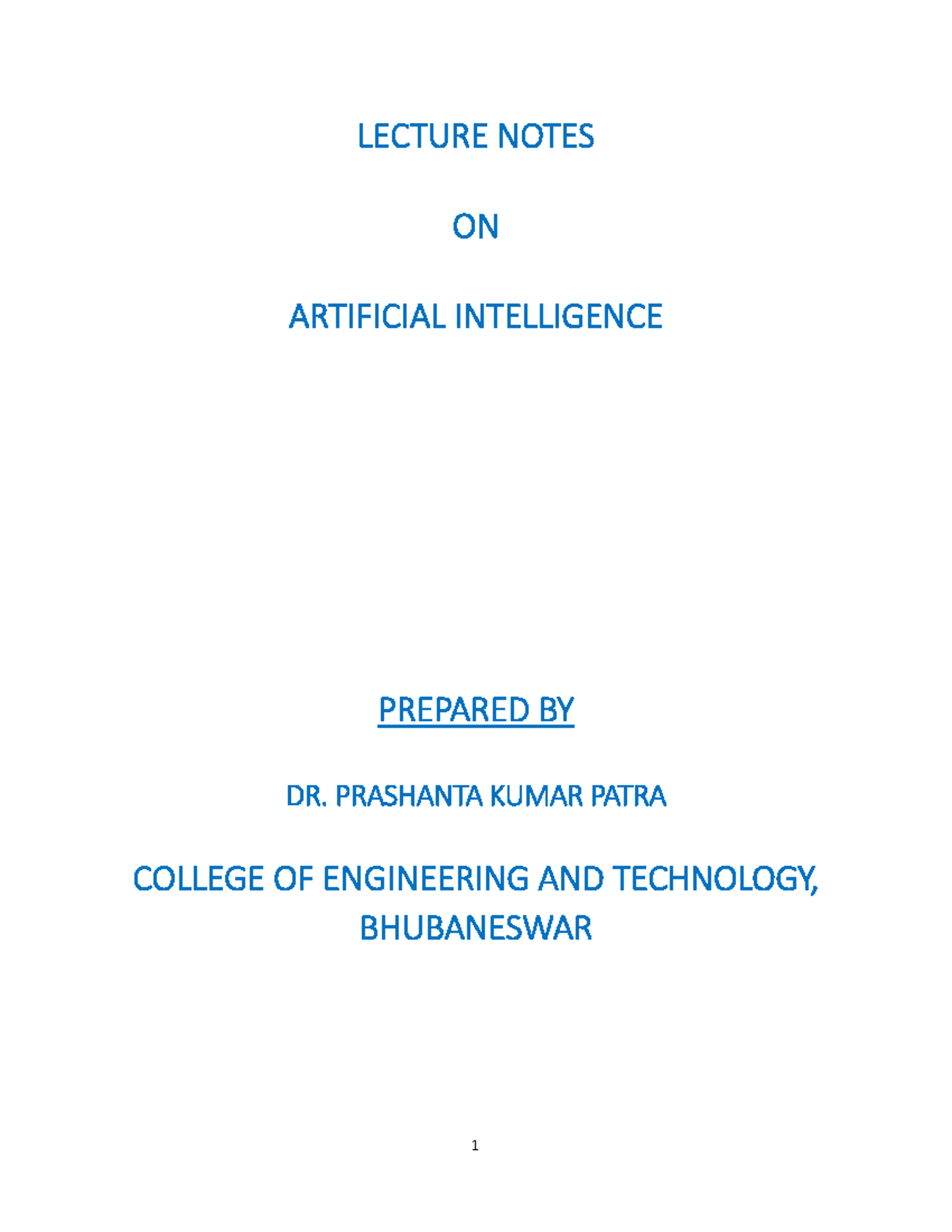 Lecture notes on artificial intelligence (AI) - 271 - Studocu