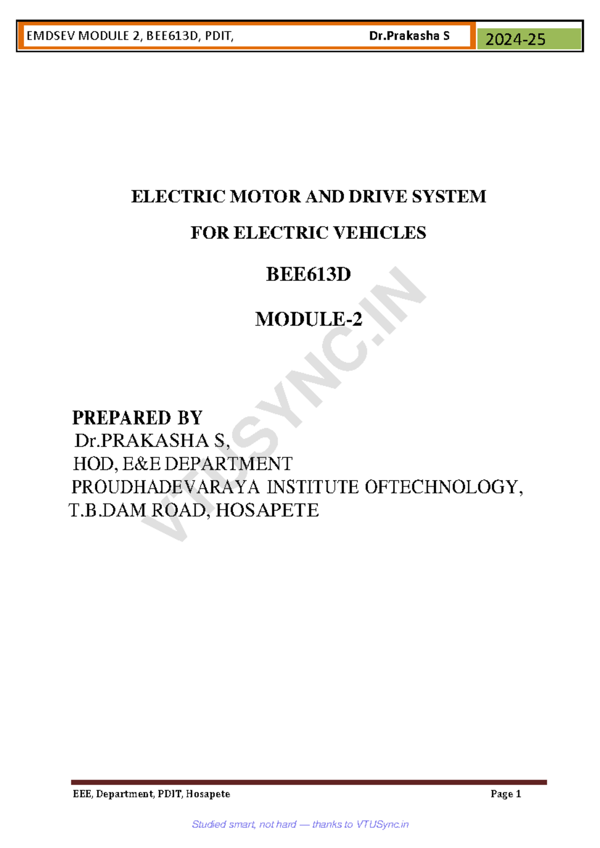 EMDSEV Module 2 Notes - BEE613D, PDIT, Hosapete - Studocu