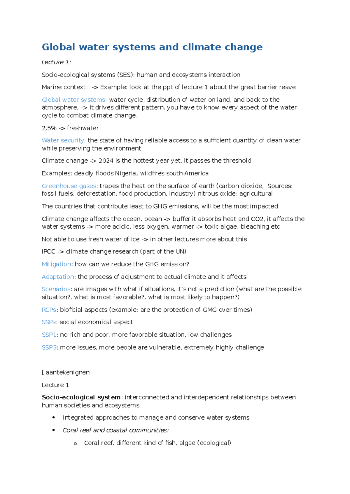 Global Water Systems & Climate Change: Insights from Lecture 1-11 ...