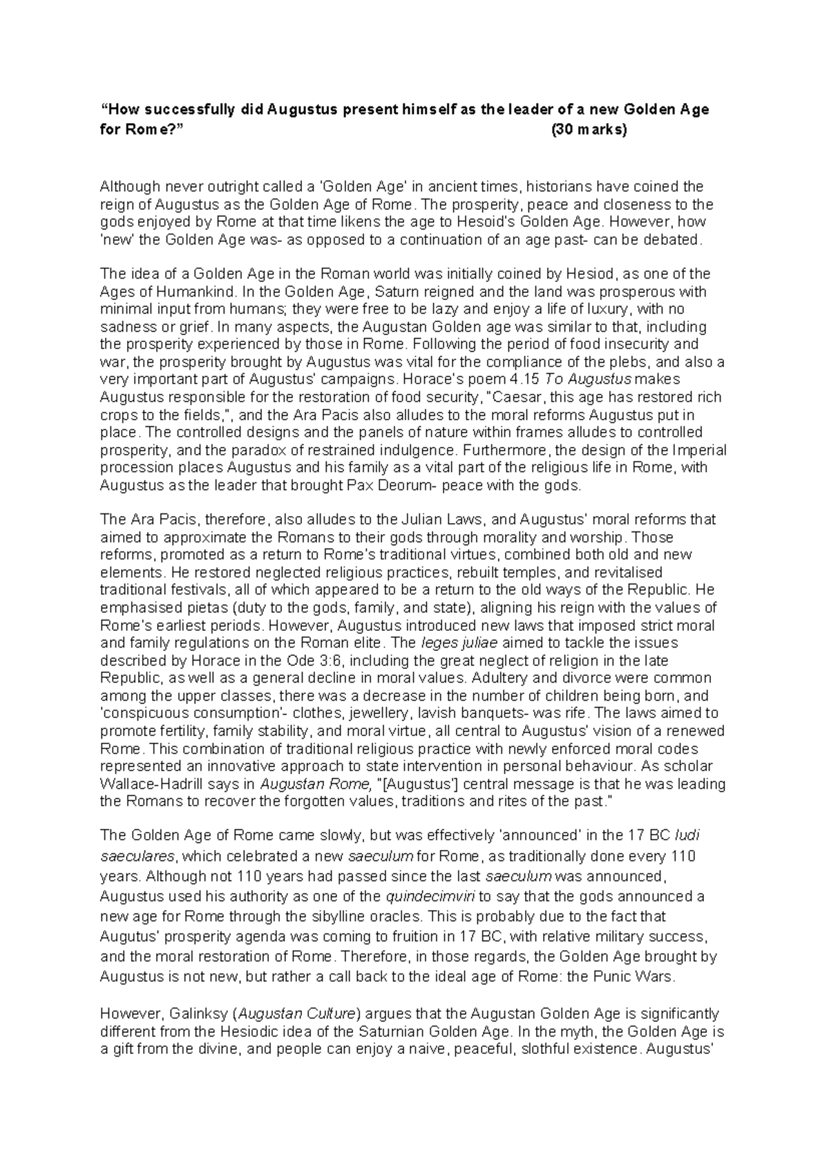 “Augustus and the New Golden Age of Rome: Analysis and Perspectives (30 ...