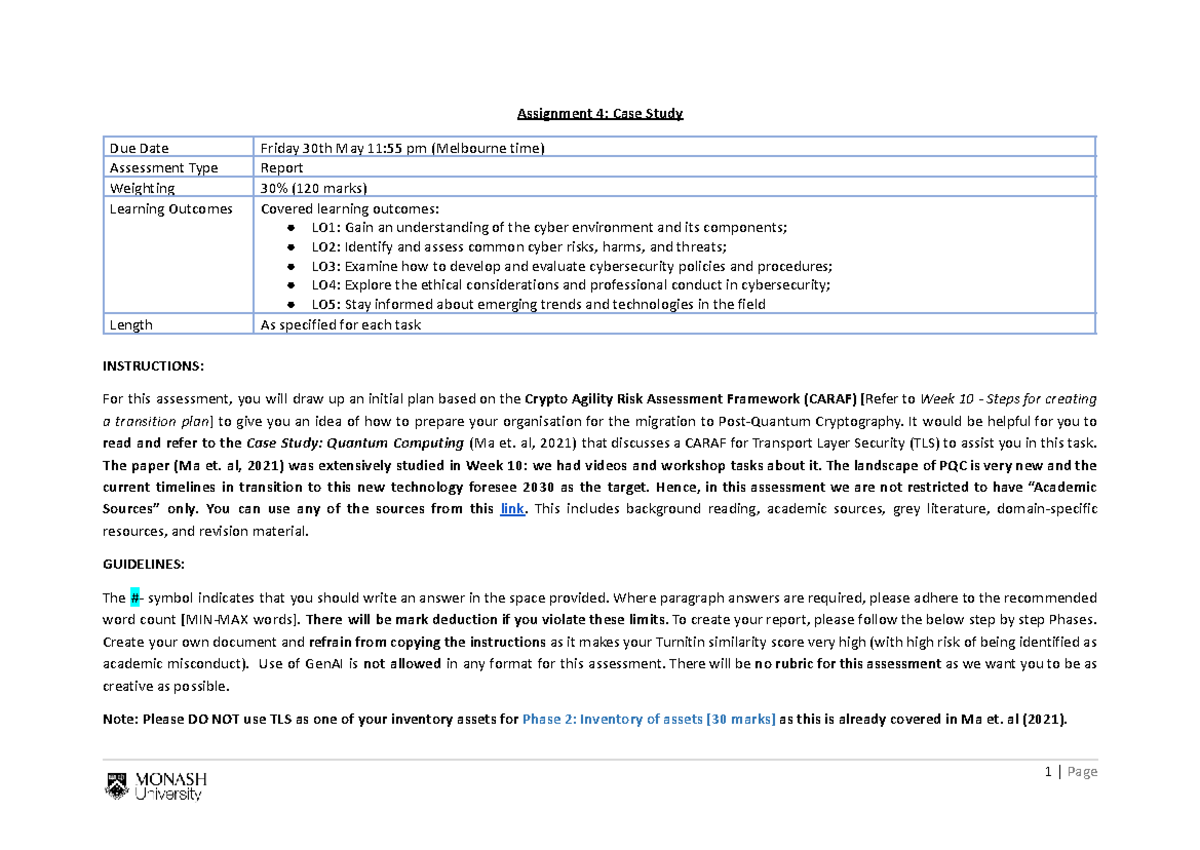 Assignment 4: Case Study on Crypto Agility Risk Assessment (CARAF ...