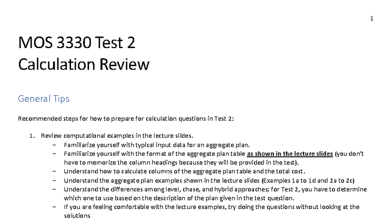 Test 2 MOS Calculation Review: Aggregate Planning Tips & Strategies ...