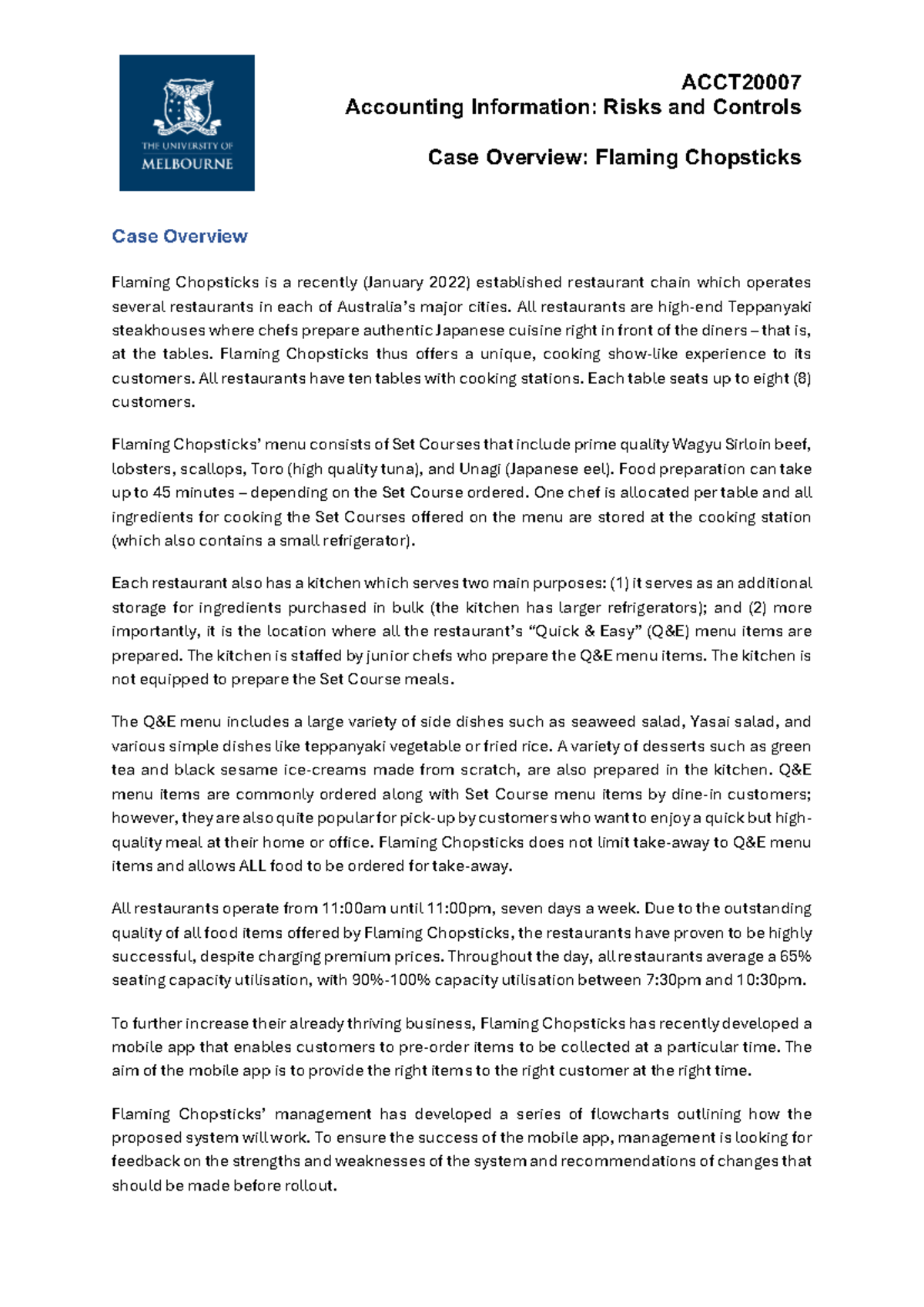 Accounting Info: Risks & Controls in Flaming Chopsticks Case Study SM1 ...