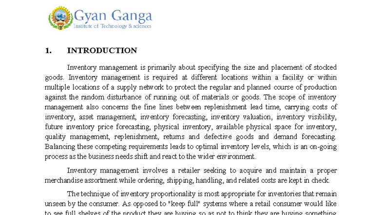 Sample Major Project - CSE: Inventory Management System Overview - Studocu
