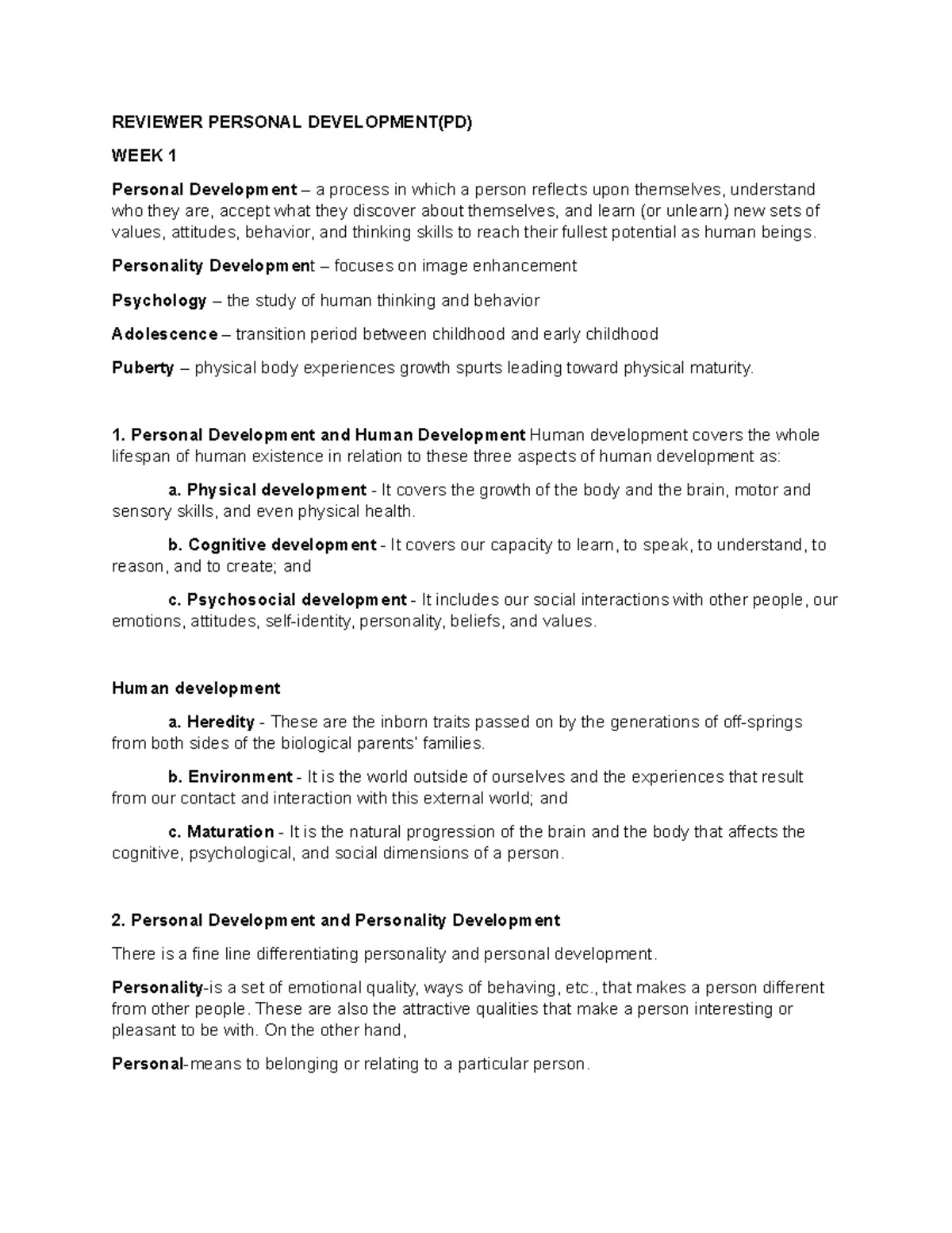 PD Reviewer - Personal Development Insights and Key Concepts - Studocu