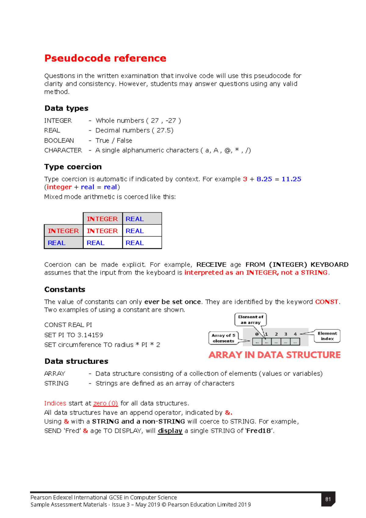 Pseudocode Reference for Exam - Pearson Edexcel GCSE in CS - Studocu