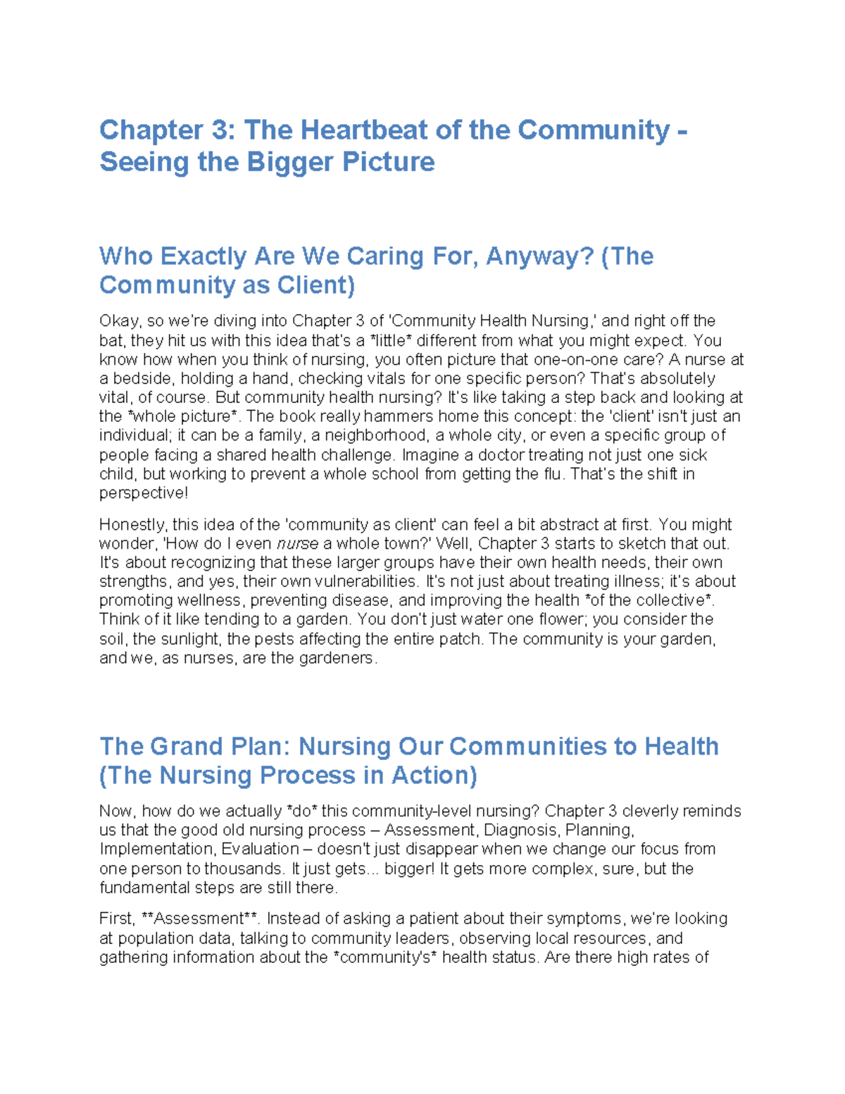 Community Health Nursing CH3: Understanding Our Role in the Community ...