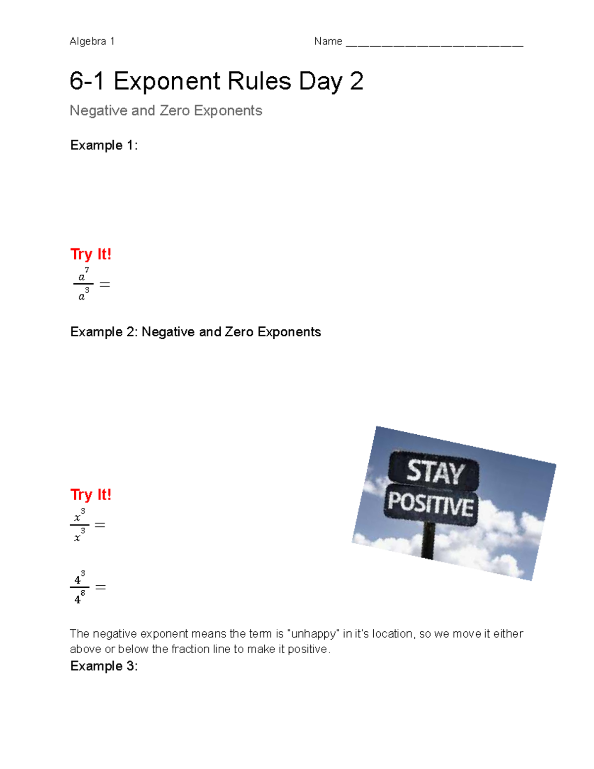 Algebra 1 6-1 Day 2 Notes: Exponent Rules & Examples - Studocu