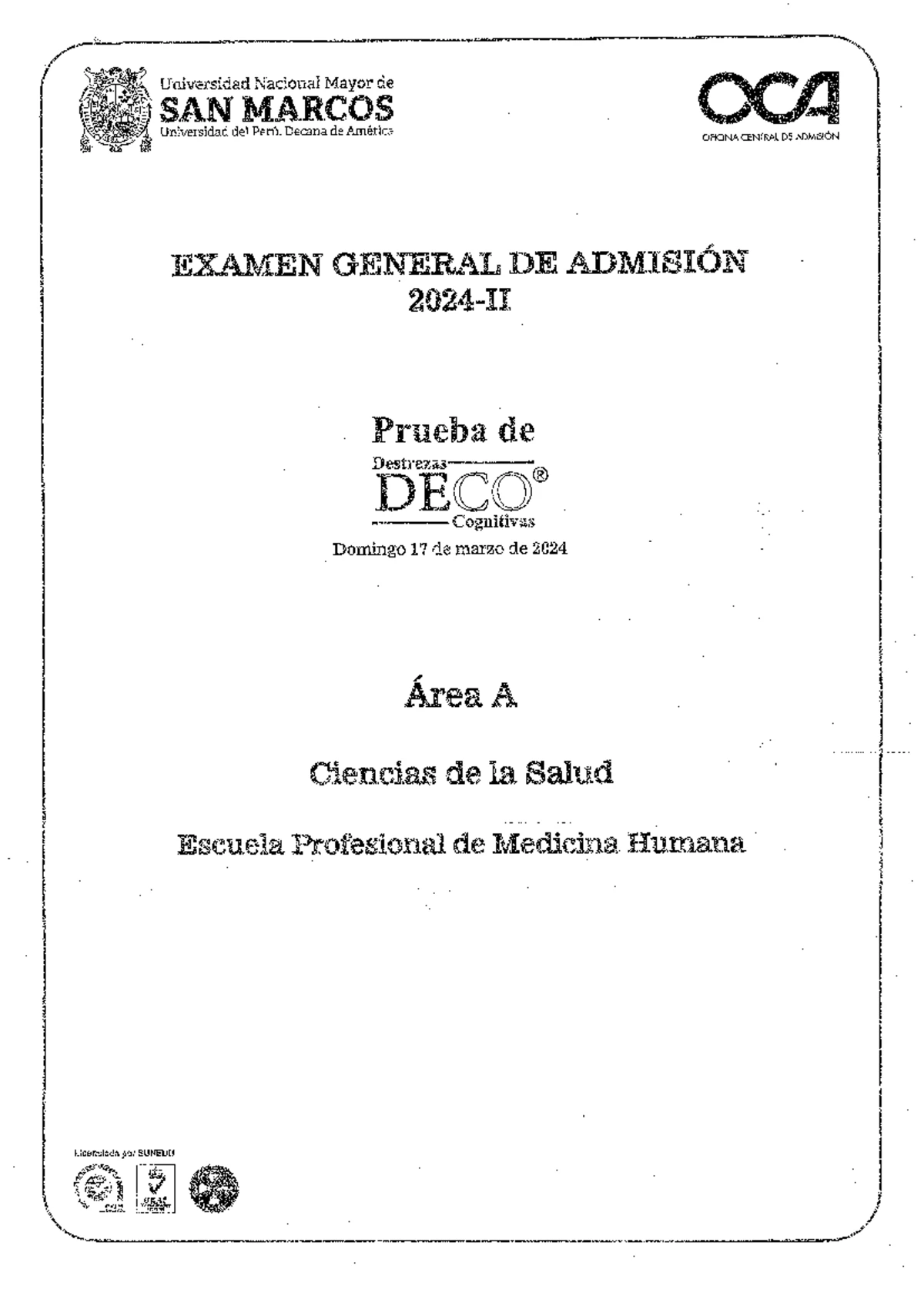 Examen de Admisión 2025-I - TIPO 1 - Medicina Humana por Alberto Cruz ...