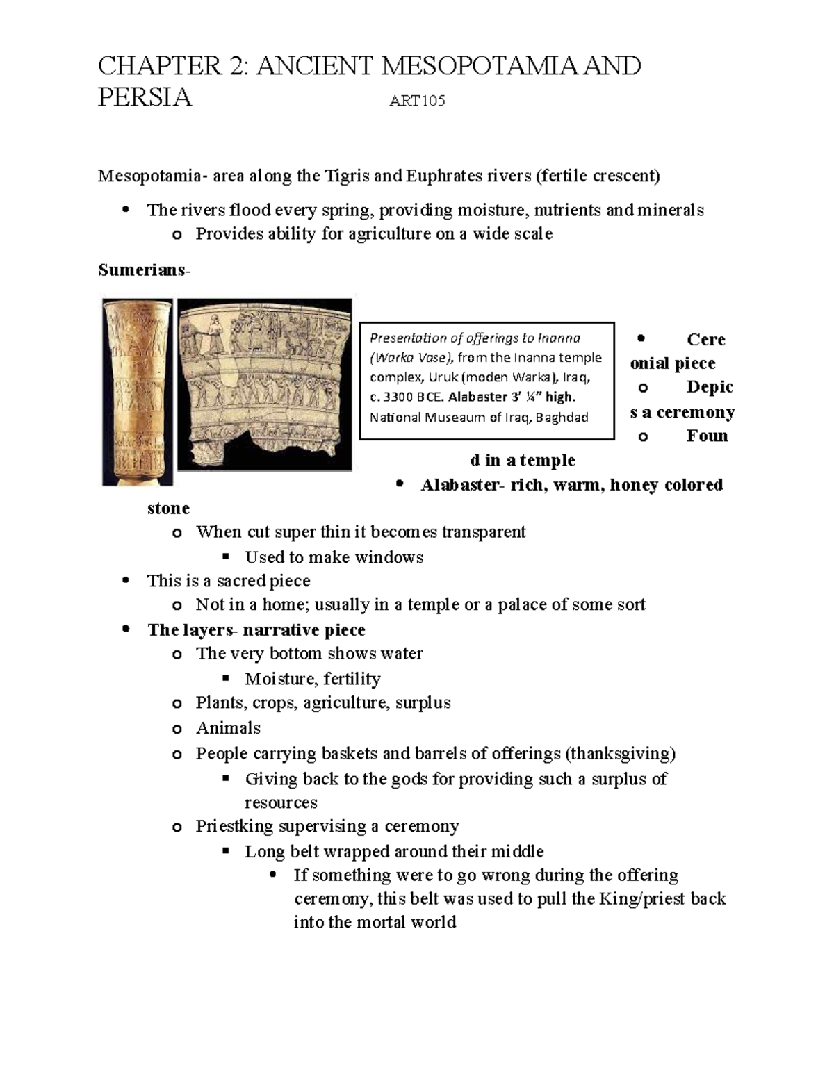 ART105 chapter 2 notes - Ancient Mesopotamia and Persia - PERSIA ART ...