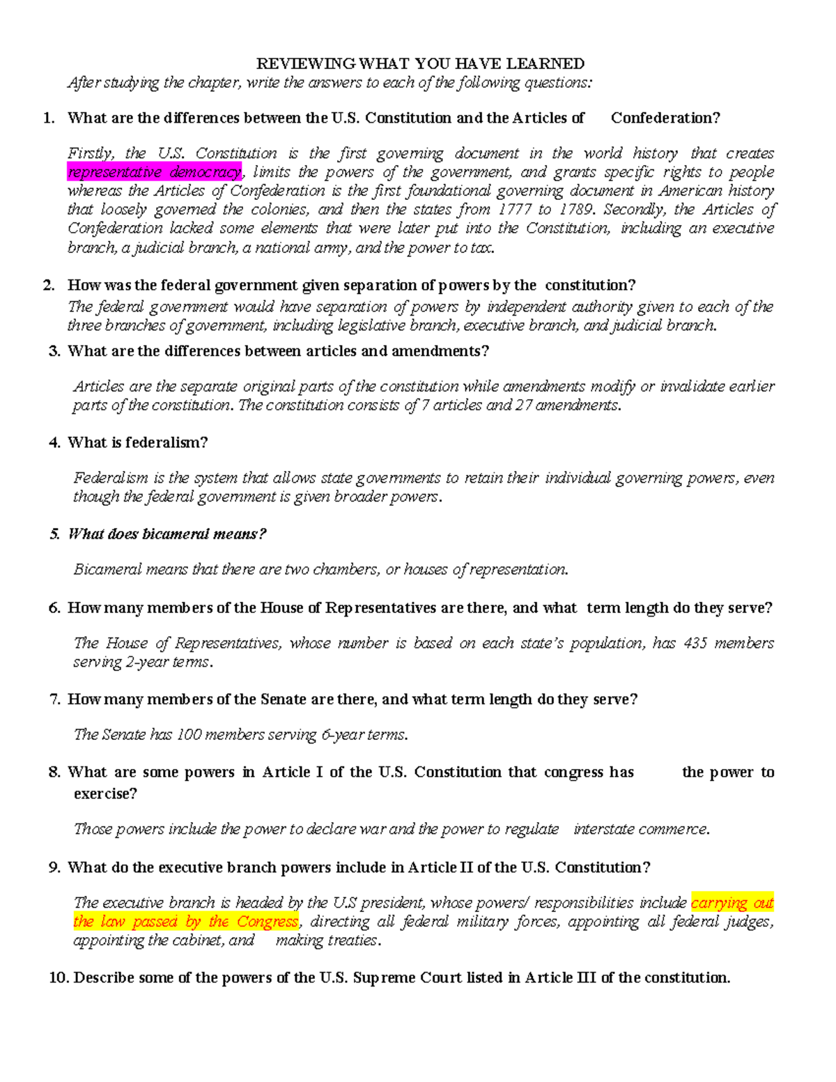 Chapter 9 Review: Key Concepts from the U.S. Constitution - Studocu