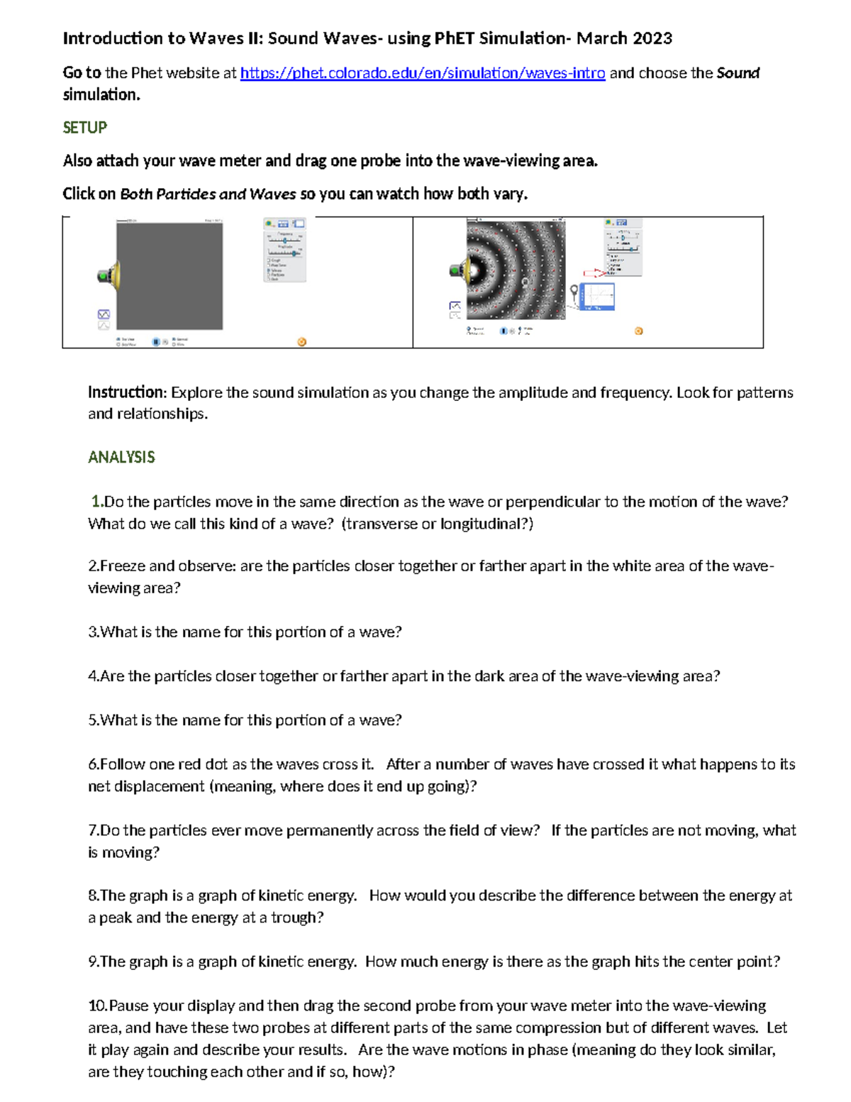 Waves II (PHET) - Sound Waves Exploration & Analysis - March 2023 - Studocu