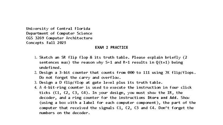UCF CGS 3269 Computer Architecture Exam 2 Study Guide - Studocu