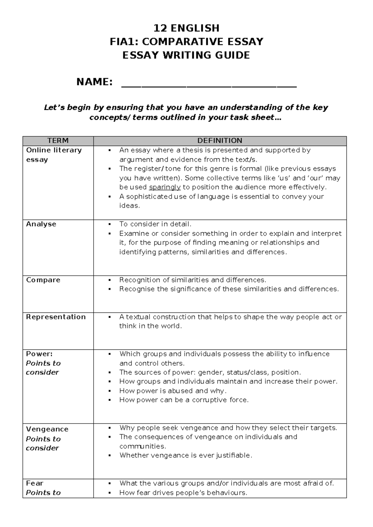 12 ENGLISH FIA1: Comparative Essay Writing Guide for Literary Analysis ...