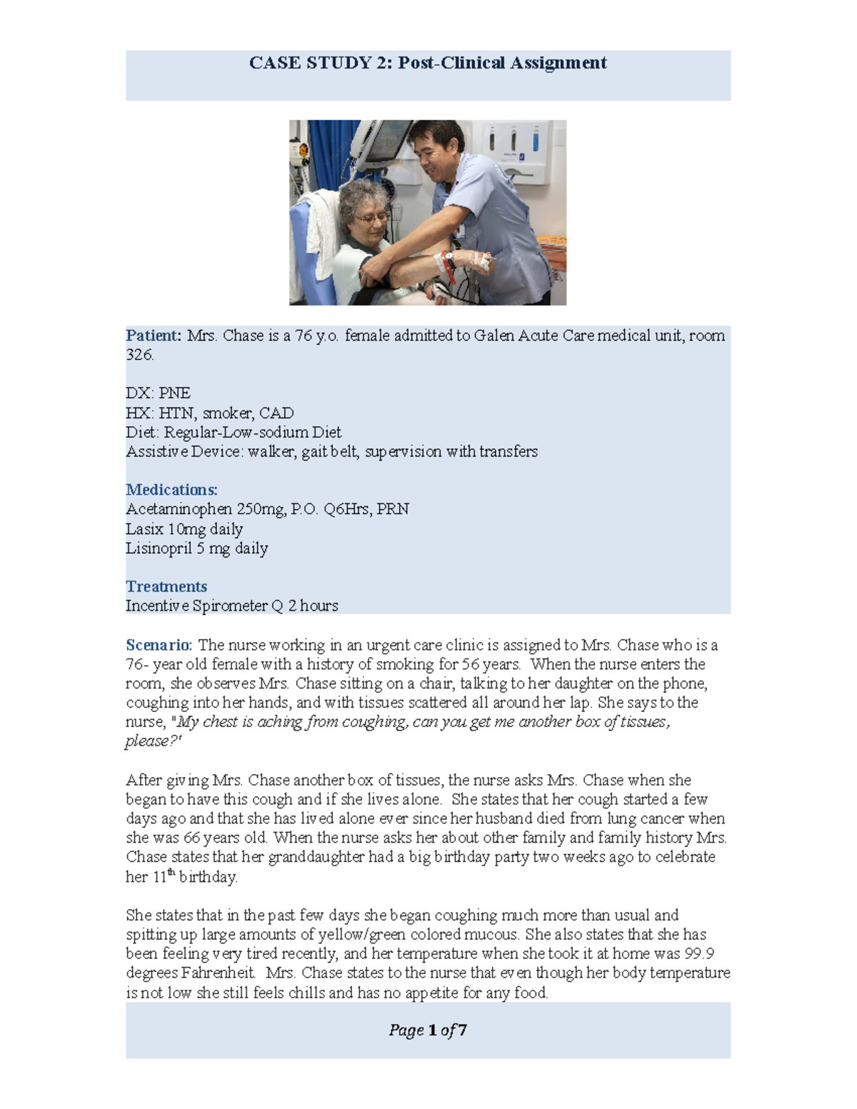 Pneumonia Case Study: Mrs. Chase's Assessment and Management Plan - Studocu