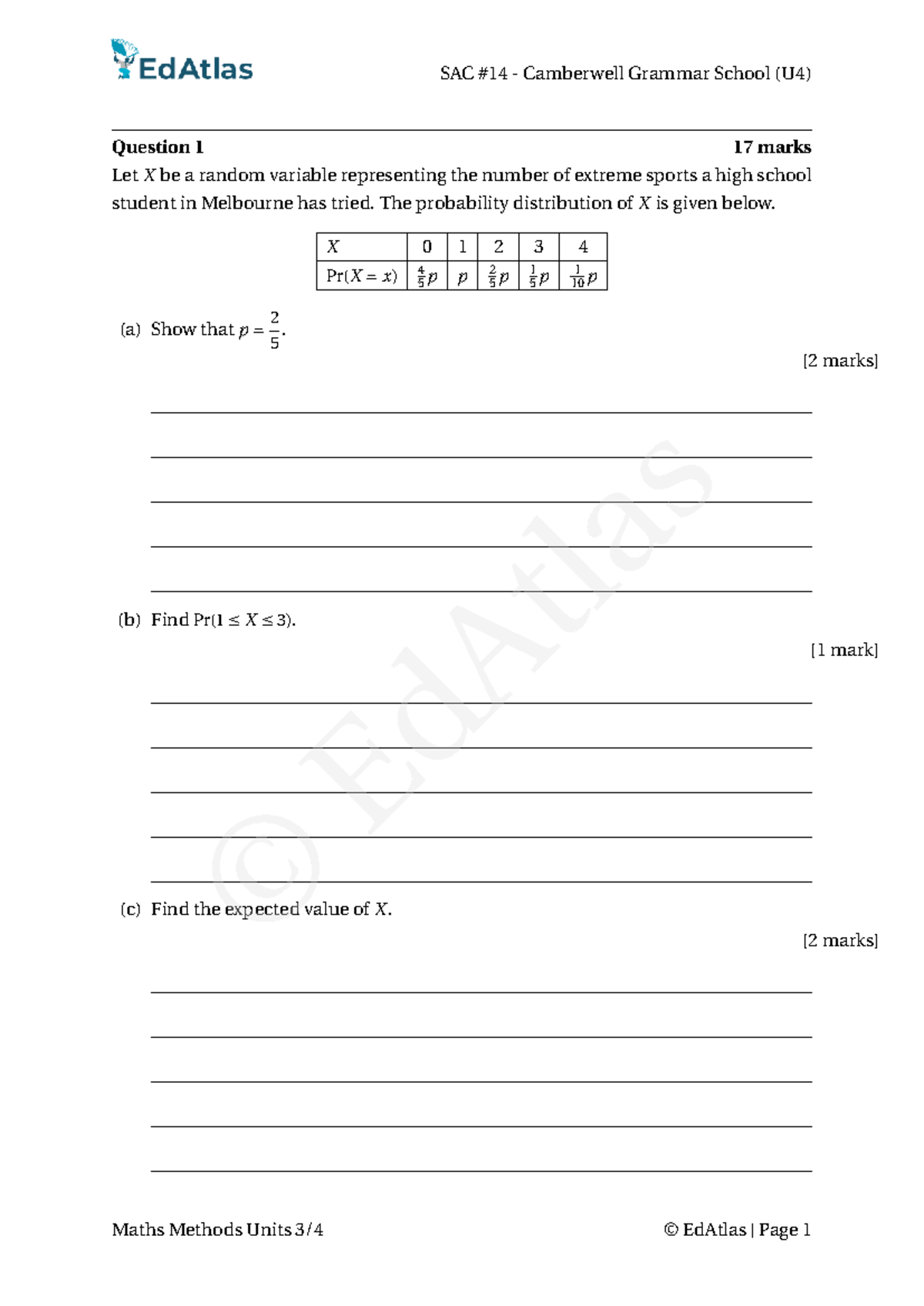 Unit 4 SAC 14 (Camberwell Grammar School) Questions - Question 1 17 ...