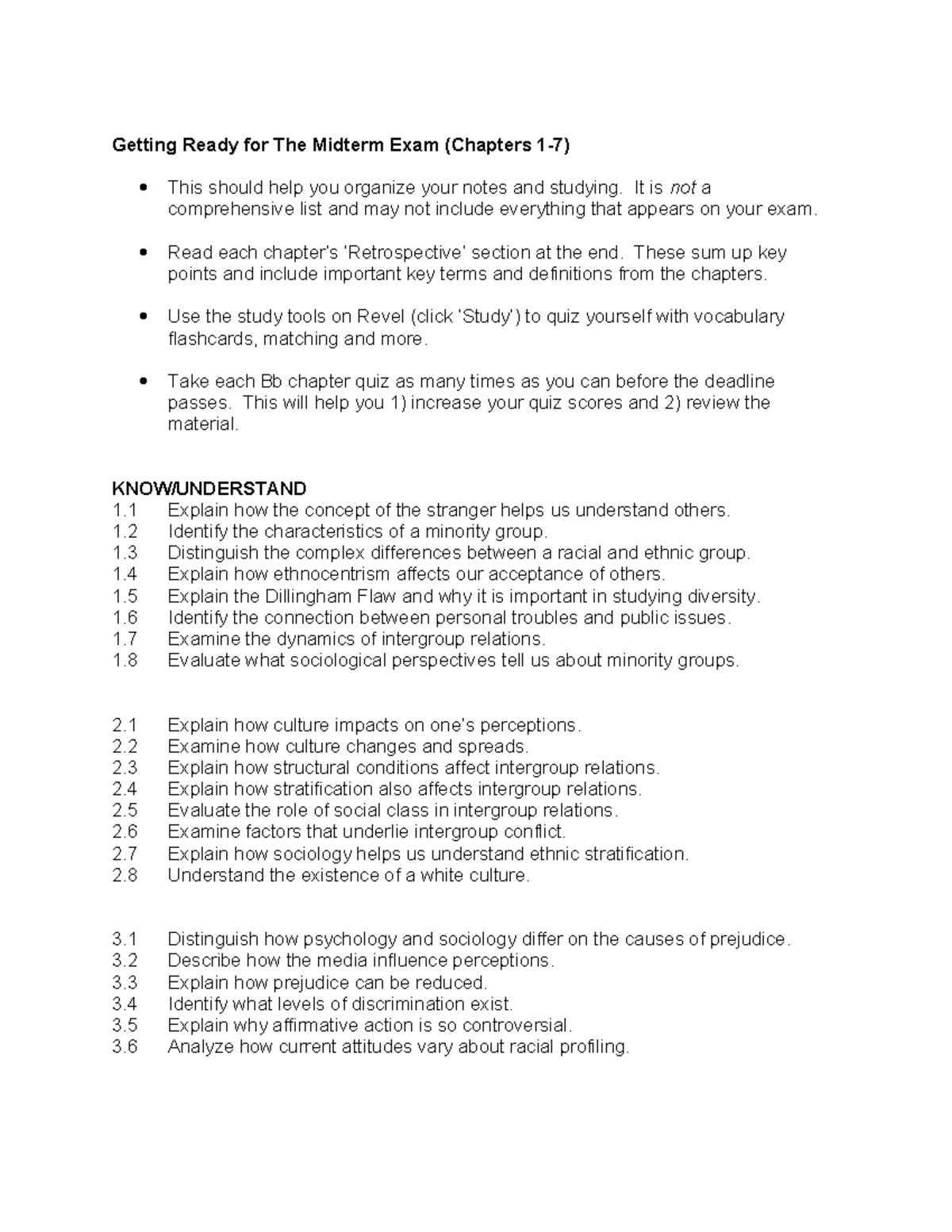 Midterm Exam Prep Guide for Sociology (Chapters 1-7) - Studocu