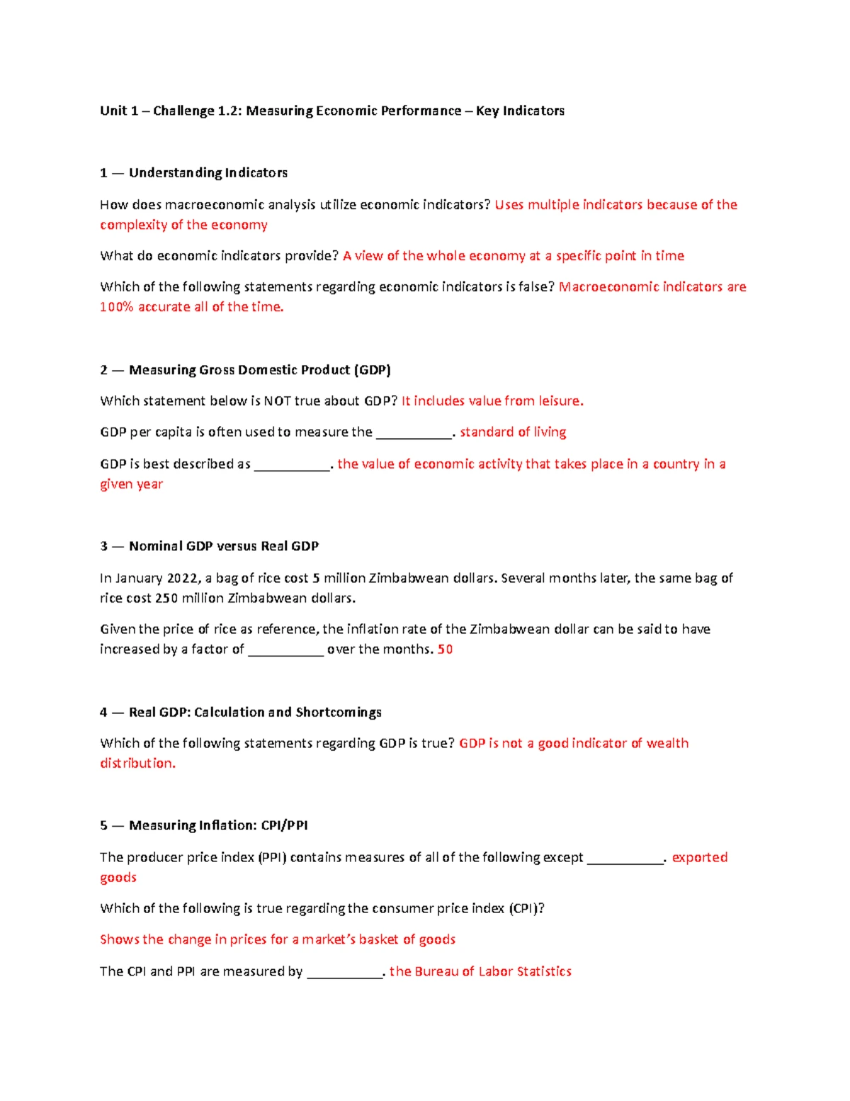Sophia Pathways Unit 1 Challenge 1.2 Measuring Economic Performance – Key Indicators - Unit 1 ...