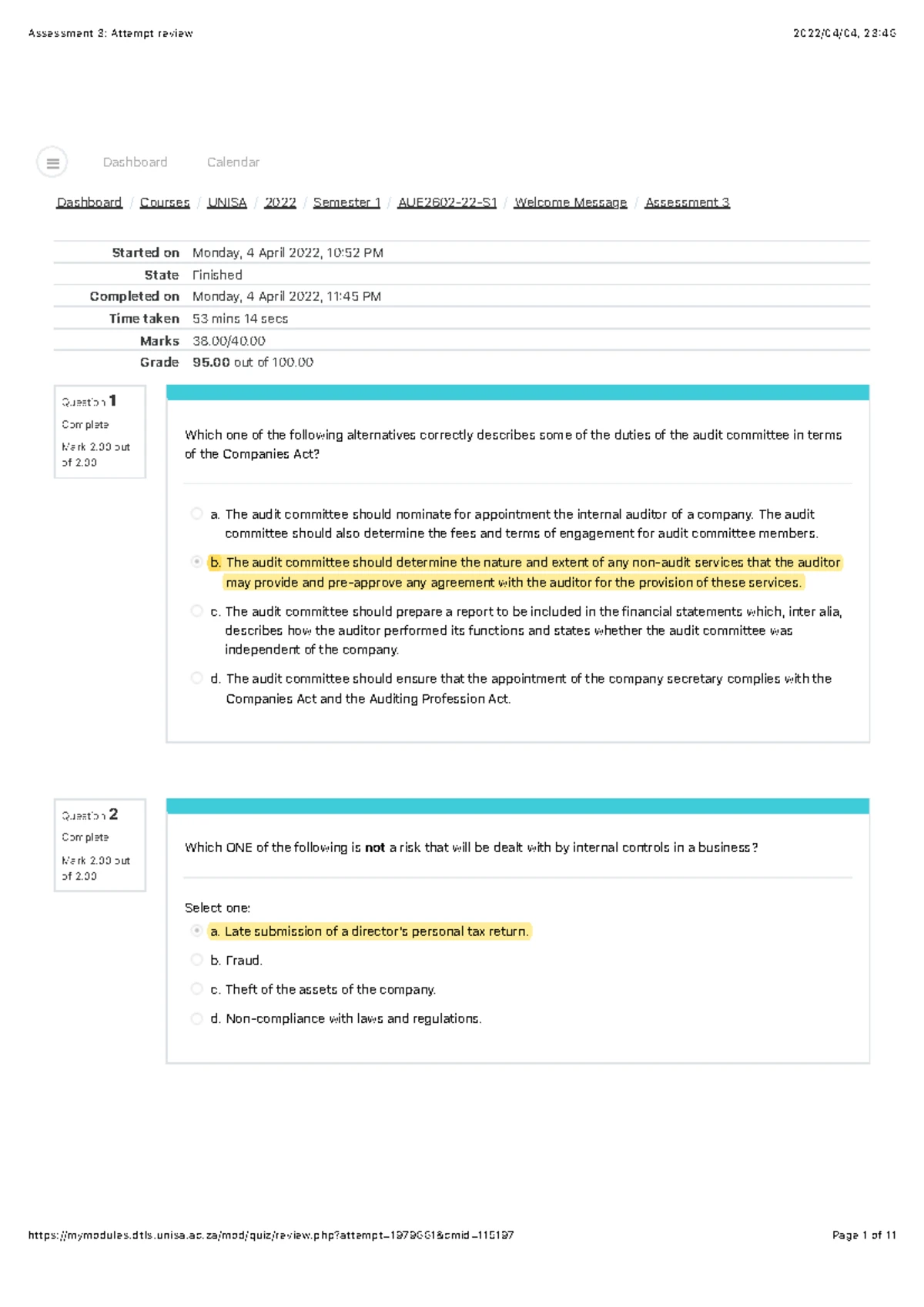 AUE2602 Assessment 2B Memo S2 - 1 Suggested Solu on for Assessment 2 ...