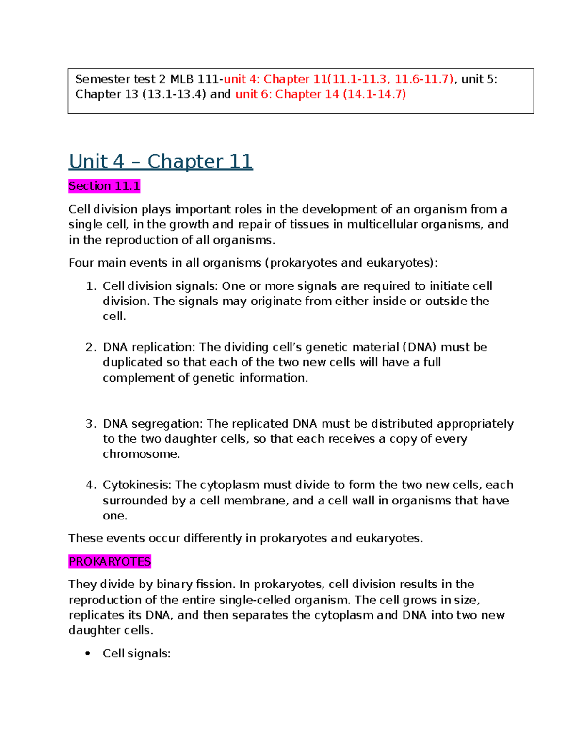 MLB 4: Semester Test 2 Notes on Cell Division and Cancer - Studocu