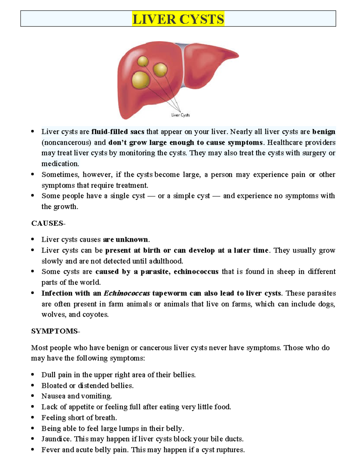 Liver Cysts: Causes, Symptoms, Diagnosis & Treatment Options - Studocu