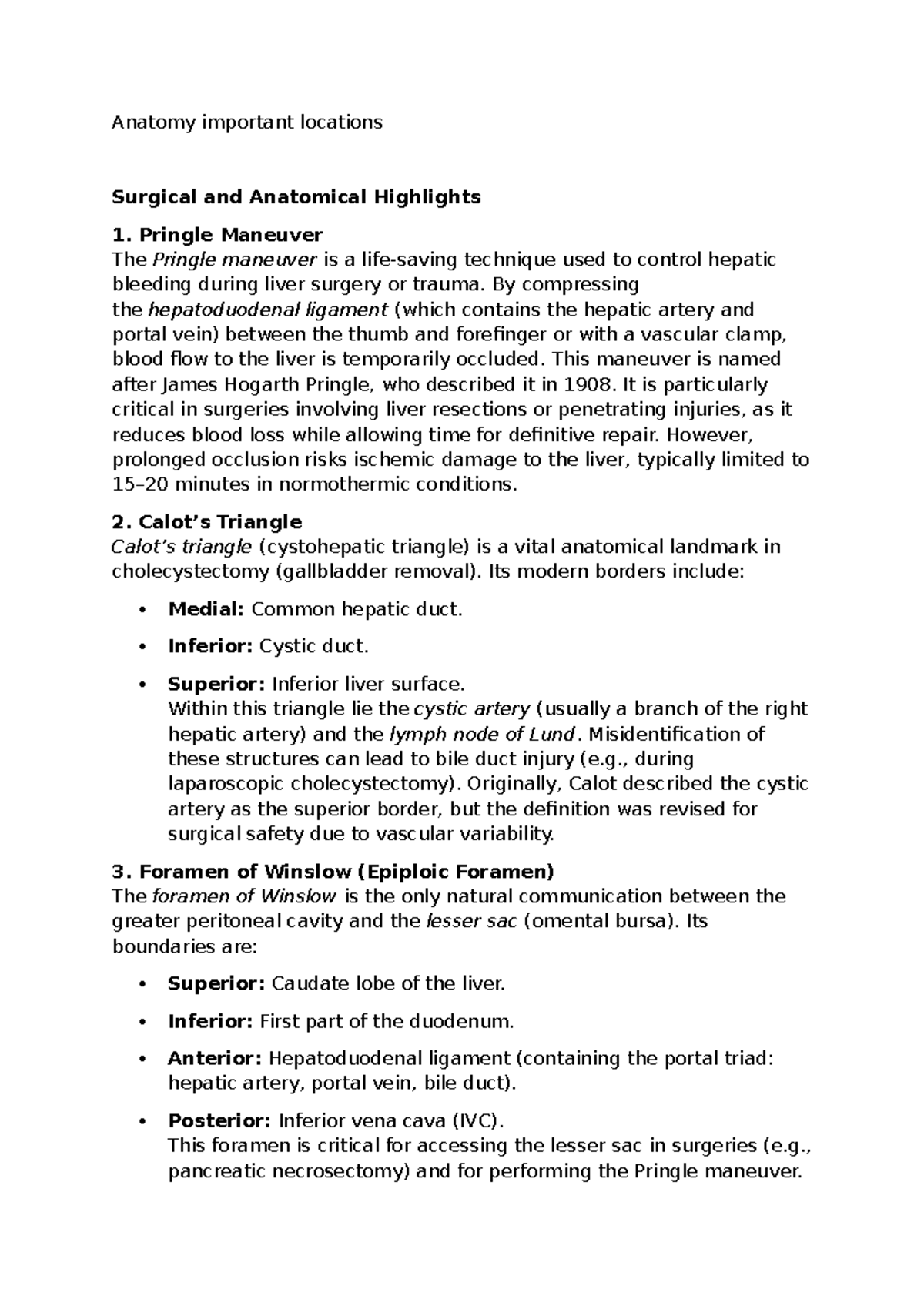 Anatomy Important Locations: Surgical Highlights and Key Landmarks ...