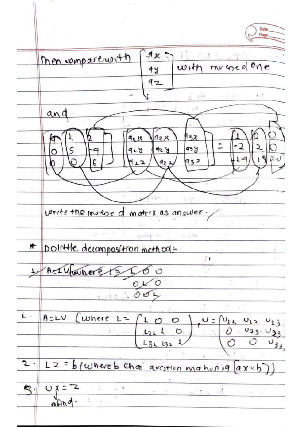 Numerical Methods: Inverse Matrix and Doolittle Decomposition Notes ...