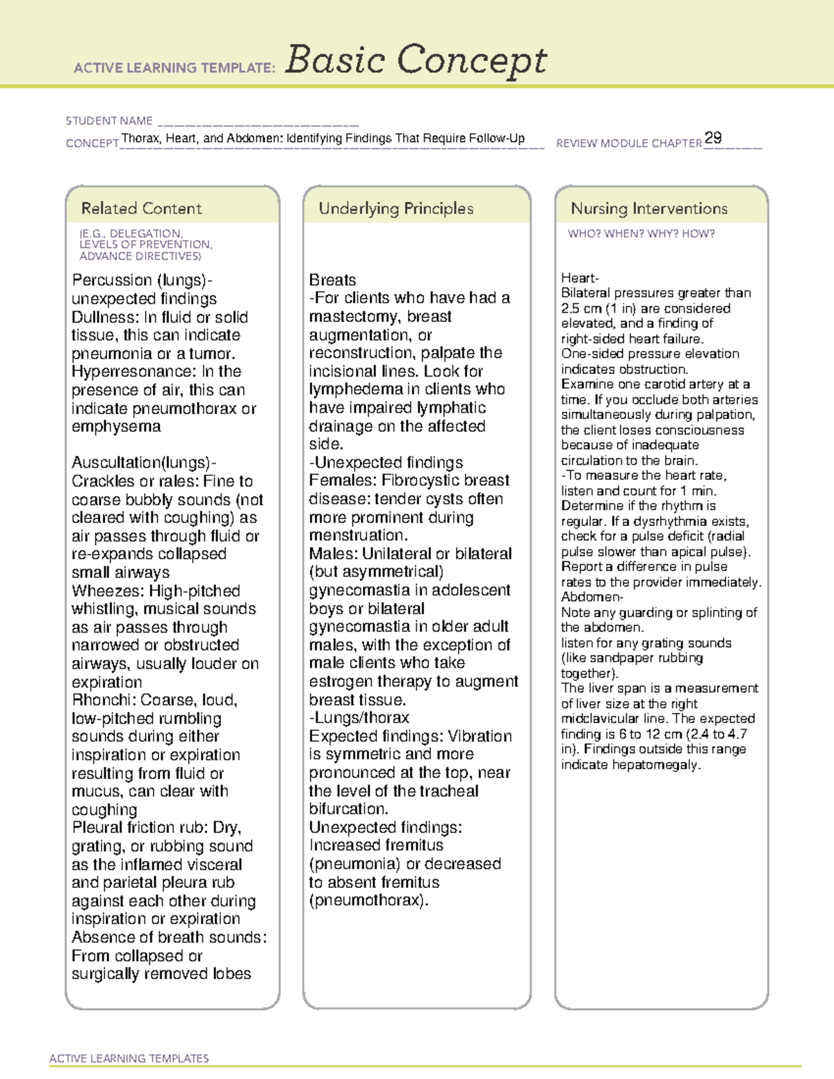 ATI Nursing: Thorax, Heart & Abdomen Follow-Up Findings Guide - Studocu
