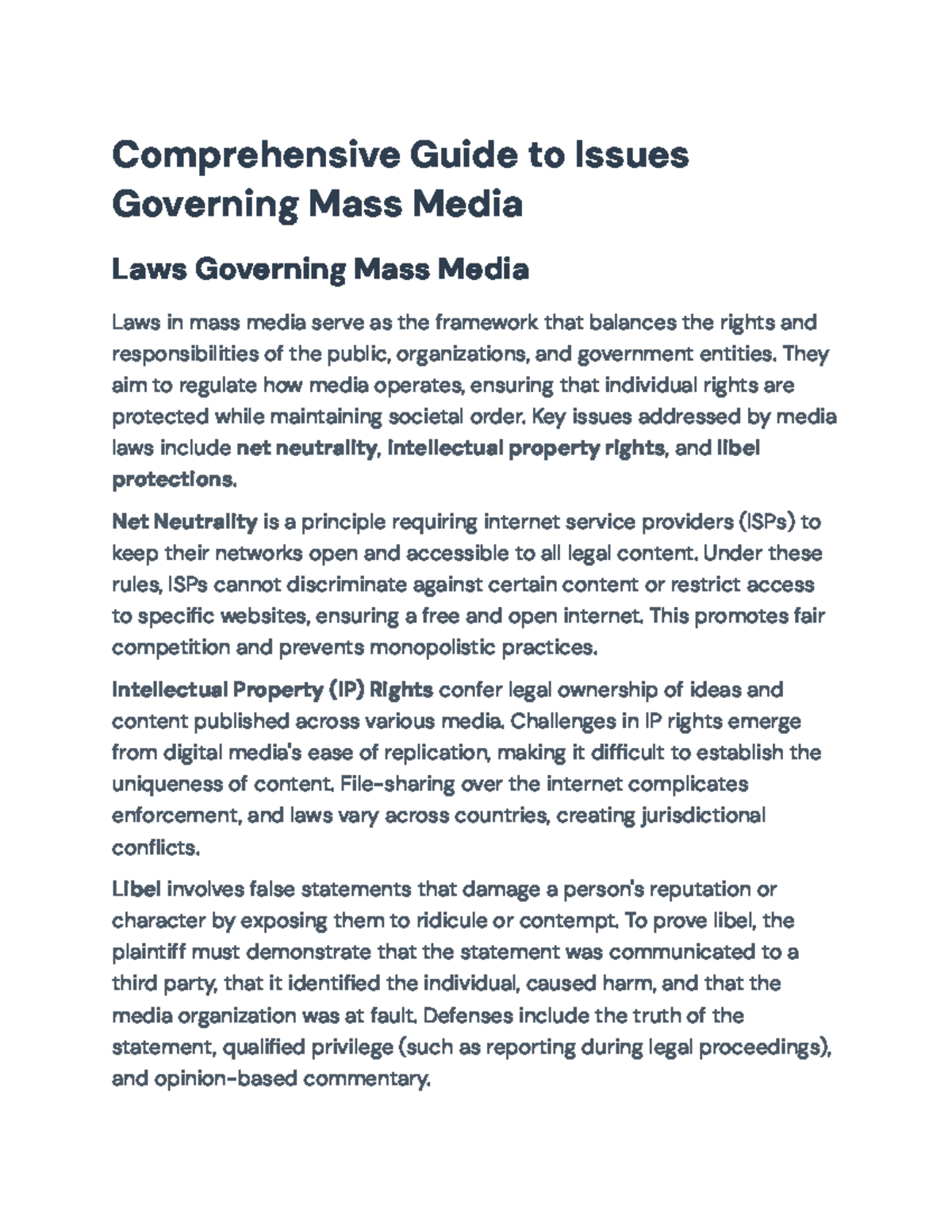 Comprehensive Guide to Media Laws & Ethics in Journalism (MASS 101 ...