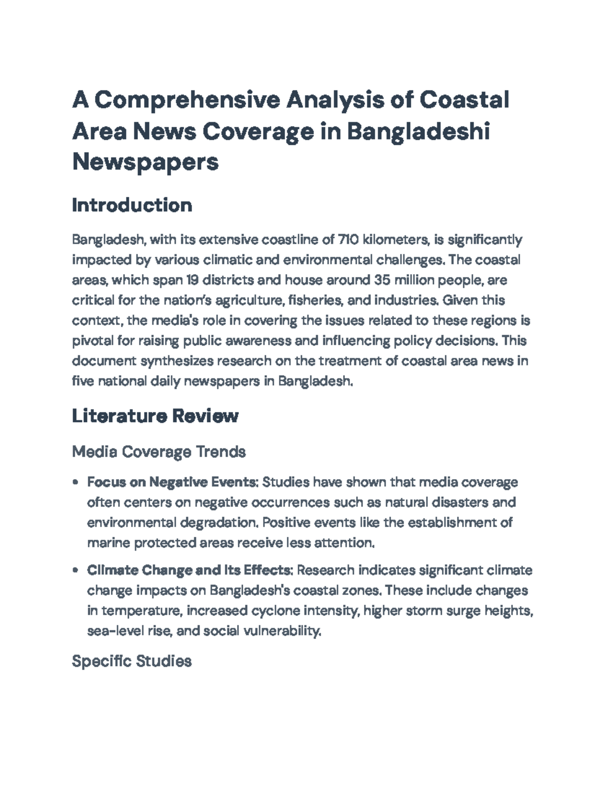 Comprehensive Study on Climate Change Media Coverage in Bangladesh - A ...