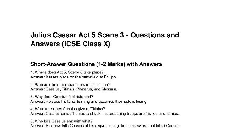 Julius Caesar Act 5 Scene 3 Q&A (ICSE Class X) - Studocu