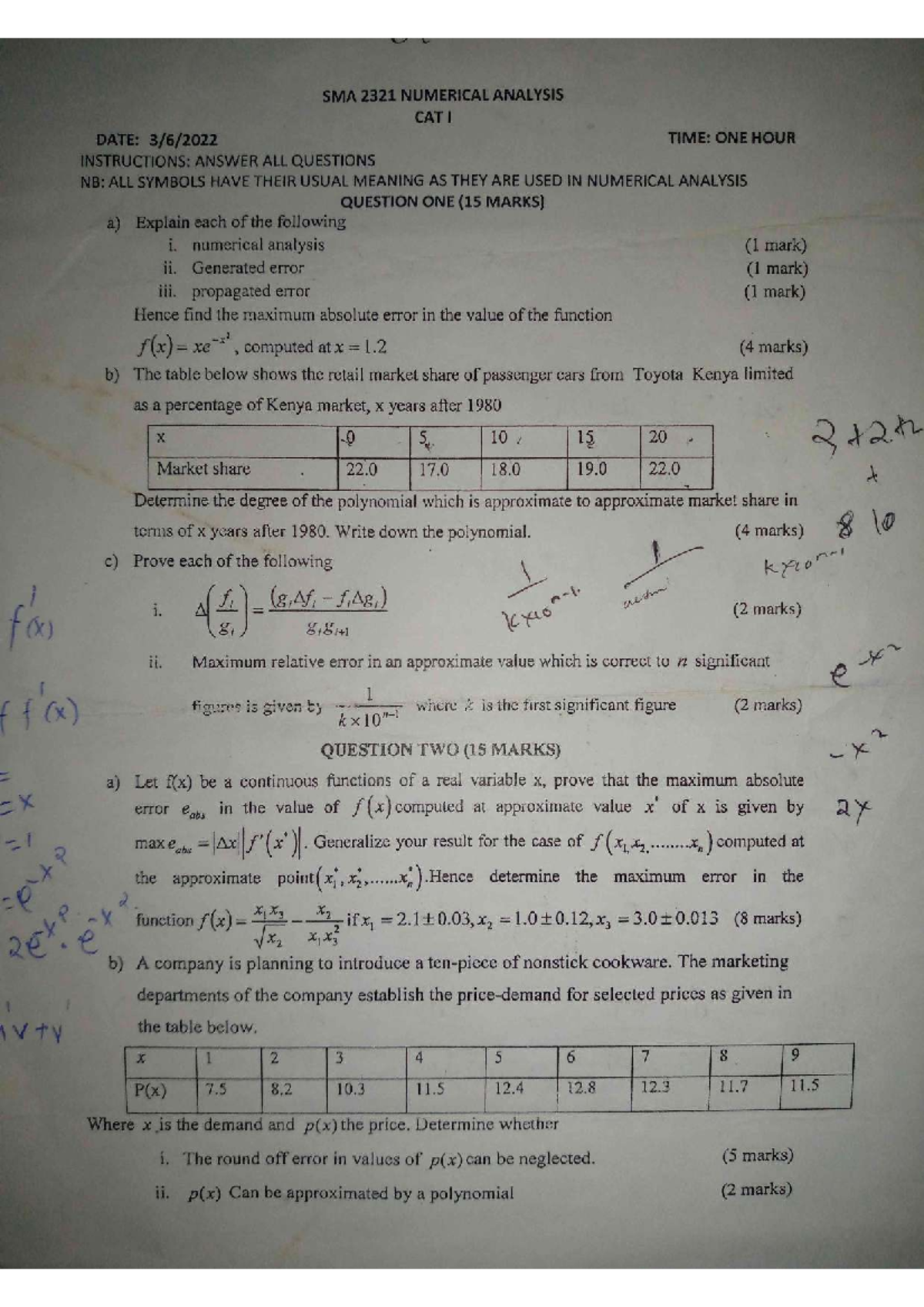 2022 SMA 2321 Numerical Analysis CAT 1: Market Share & Error Analysis - Studocu