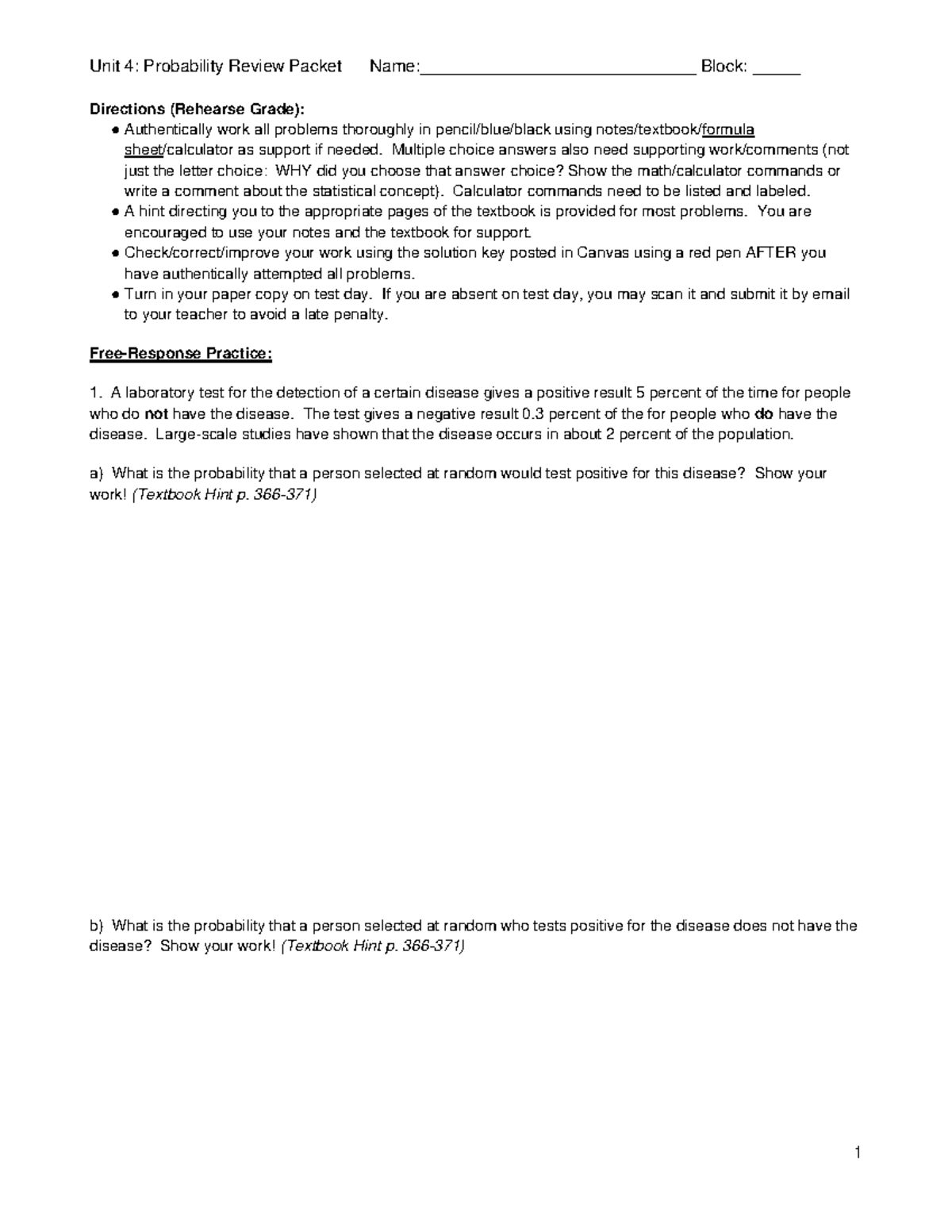 Unit 4 Review Packet: AP Statistics Practice Problems & Guidelines ...