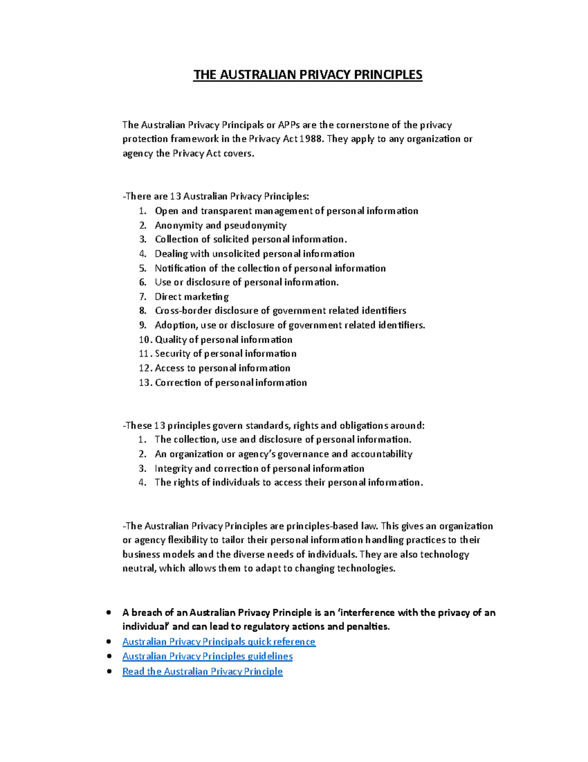 Australian Privacy Principles Overview and Guidelines - Studocu
