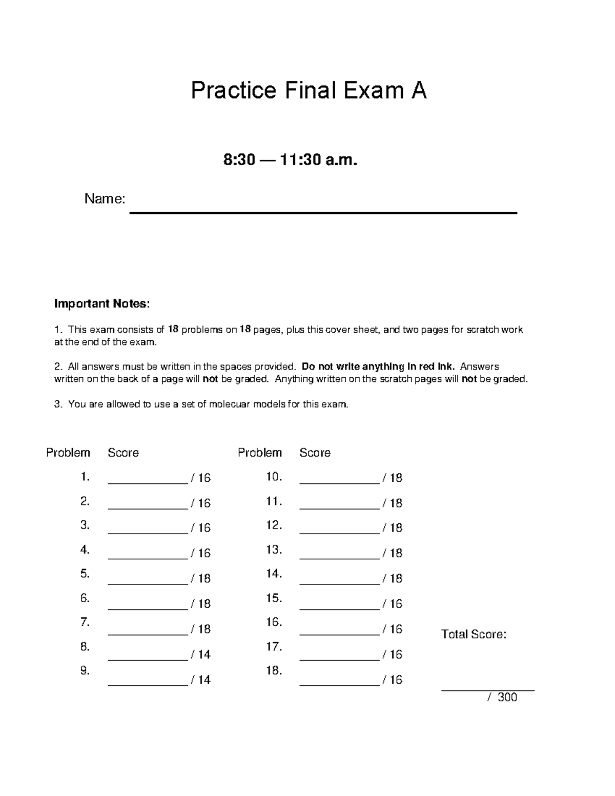 Practice Final Exam A: Chemistry 101 Detailed Guidelines - Studocu