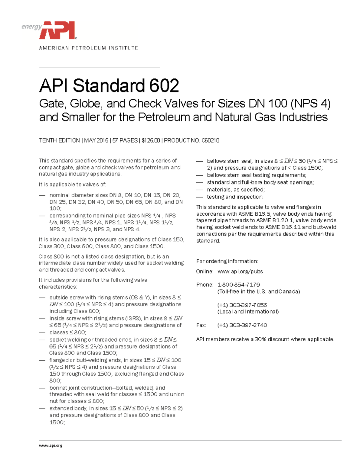 API 602 Valves: Standards for Oil & Gas Applications - Studocu