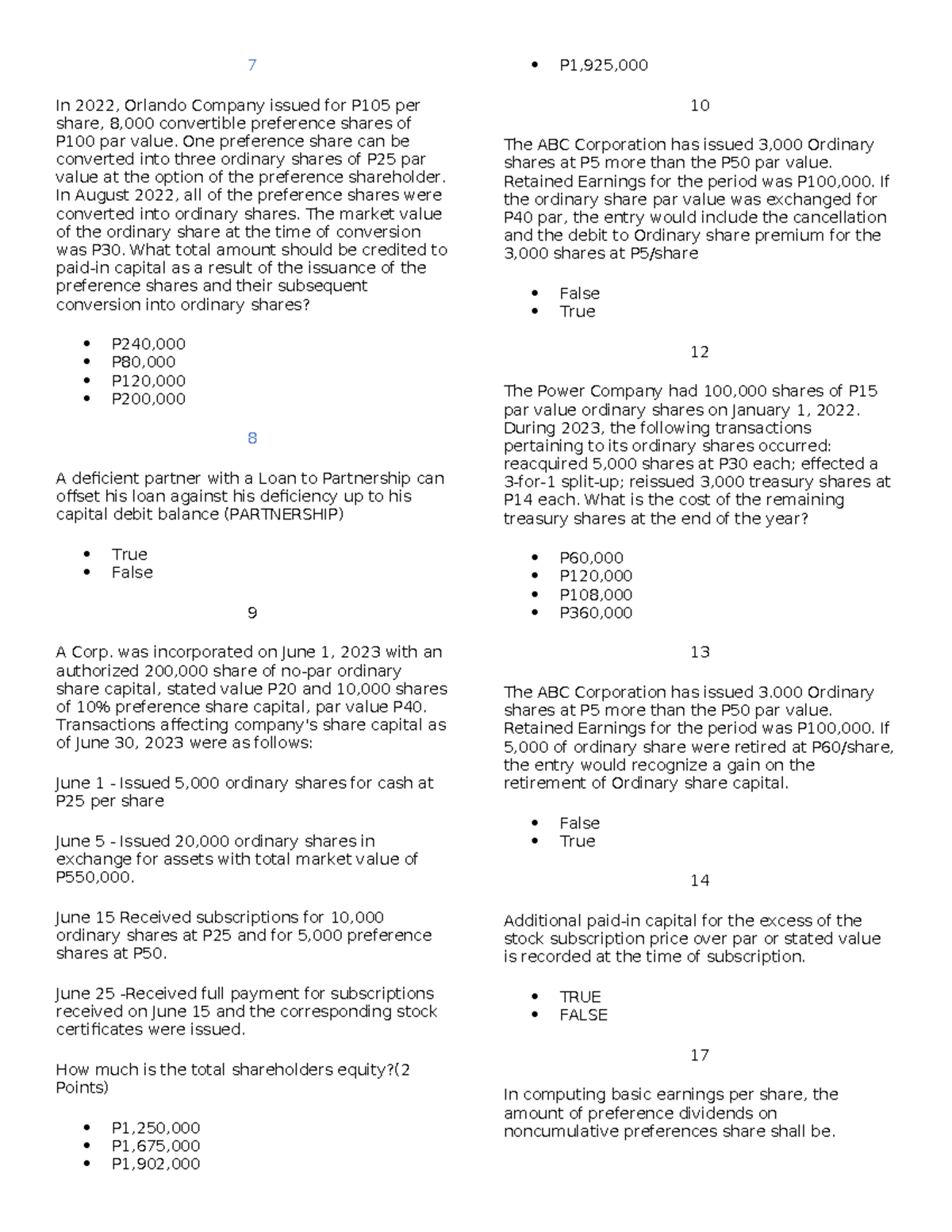 Corporate Shares and Equity Transactions Analysis (FIN 202) - Studocu