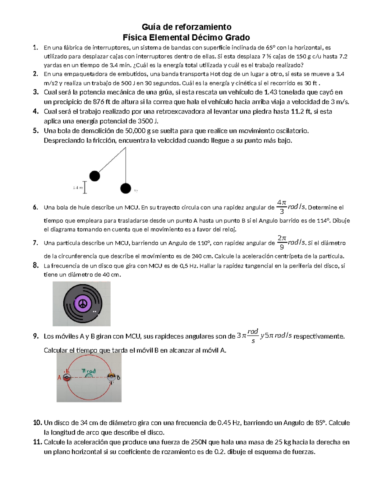 Guía de Reforzamiento: Física Elemental Décimo Grado - Ejercicios y Soluciones - Studocu