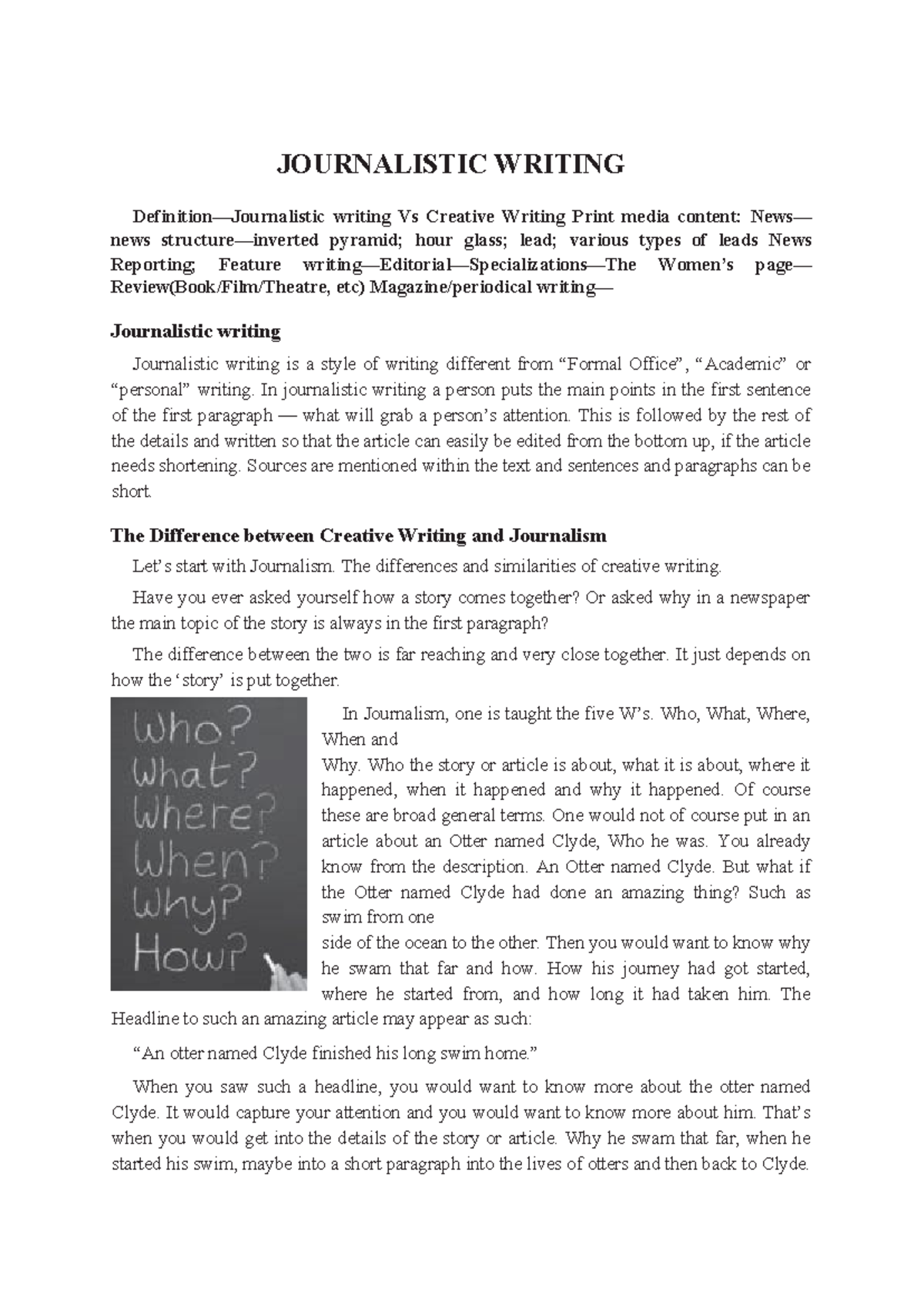JOURNALISTIC WRITING (JOUR 101): Comparing Styles & Techniques - Studocu