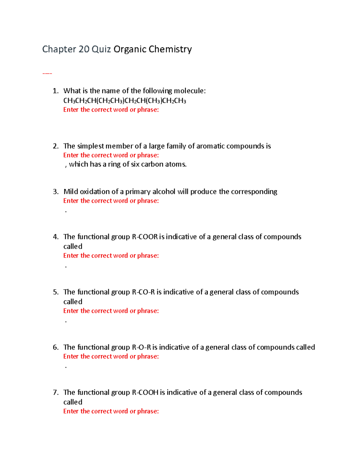 Chapter 20 Quiz: Key Concepts in Organic Chemistry - Studocu